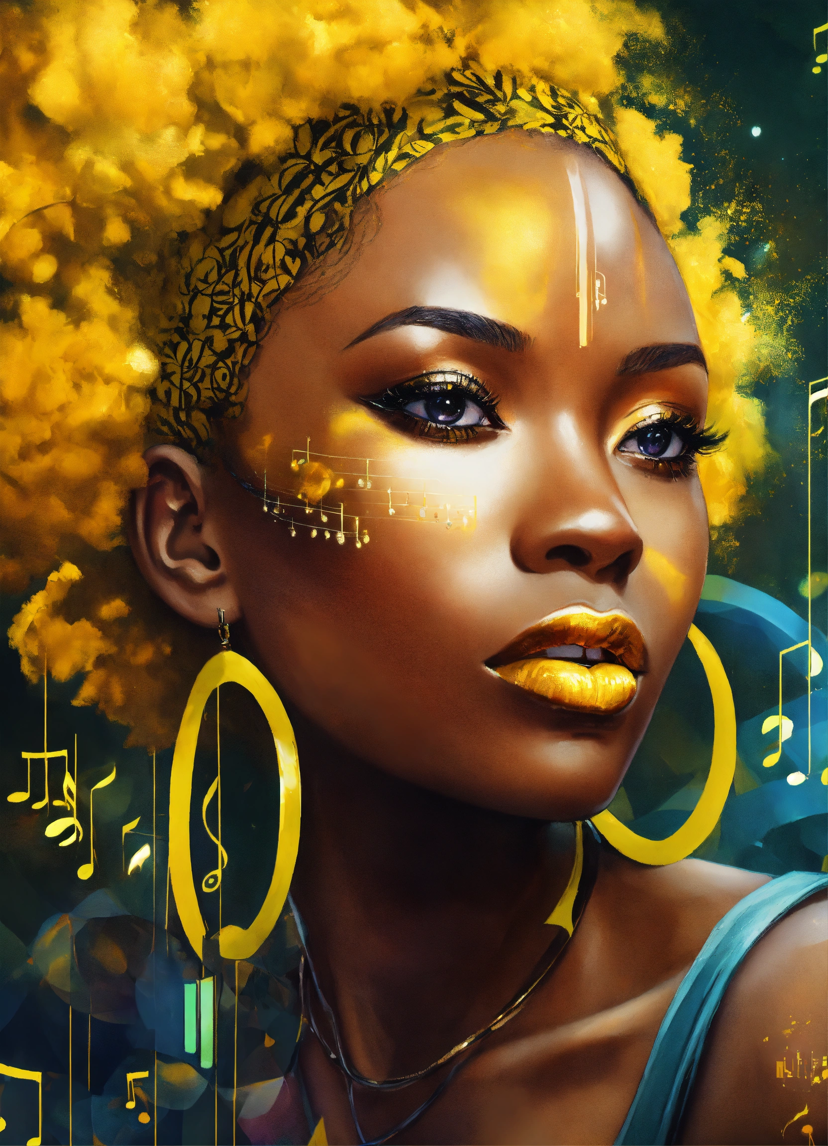 Lexica - A beautiful woman with yellow hair and music notes, an ...