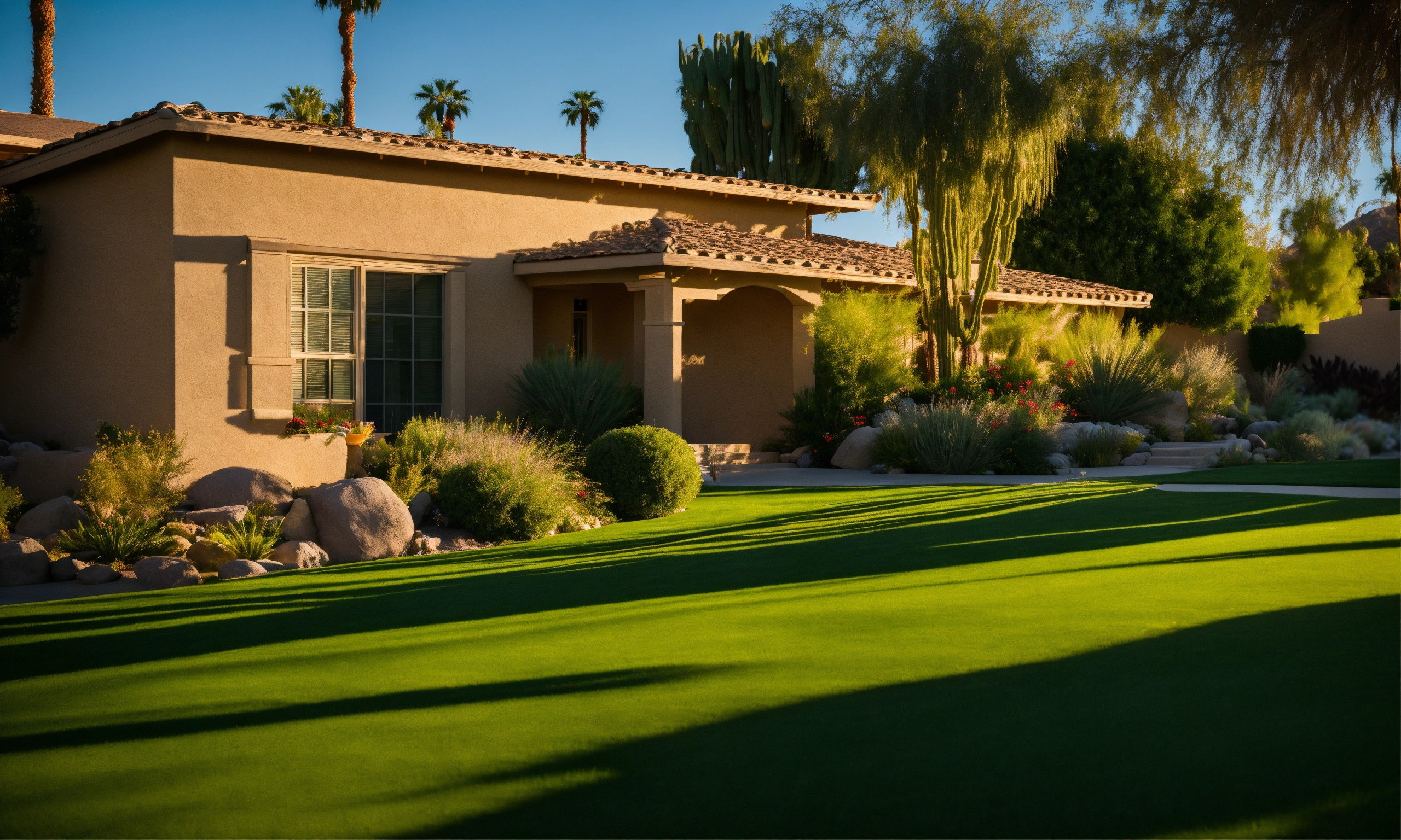 Lexica - A photo of a green grass cut short front yard garden, the ...
