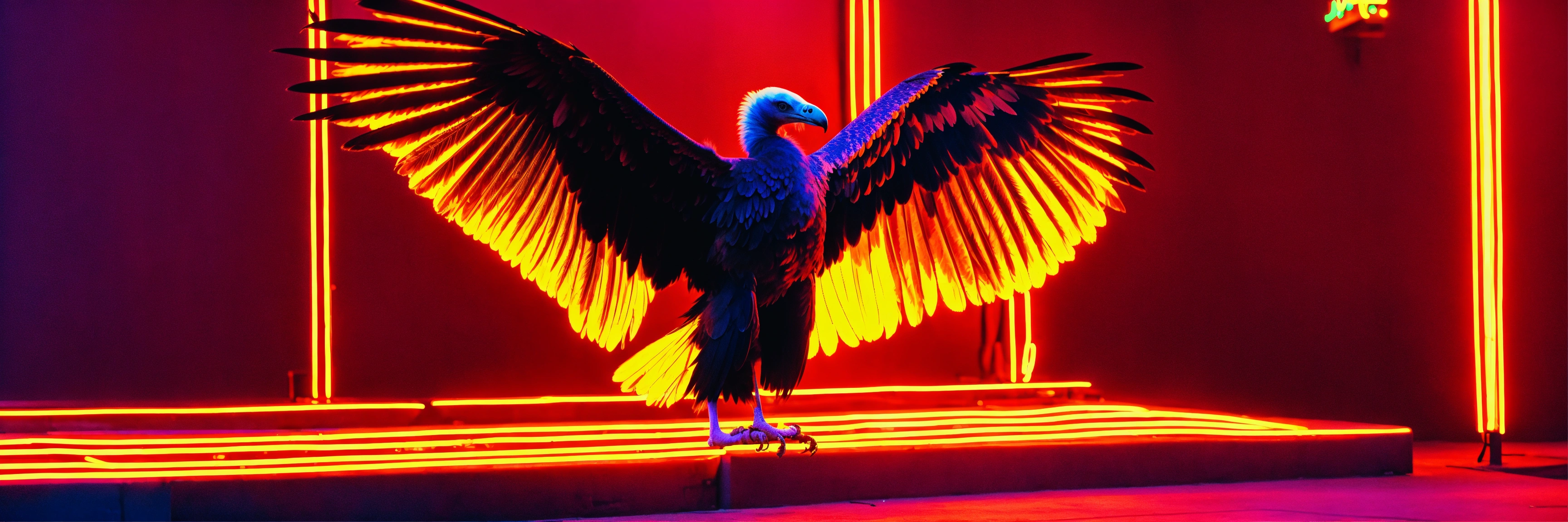 Lexica - Vulture with outstretched wing, neon light, las Vegas aesthetic