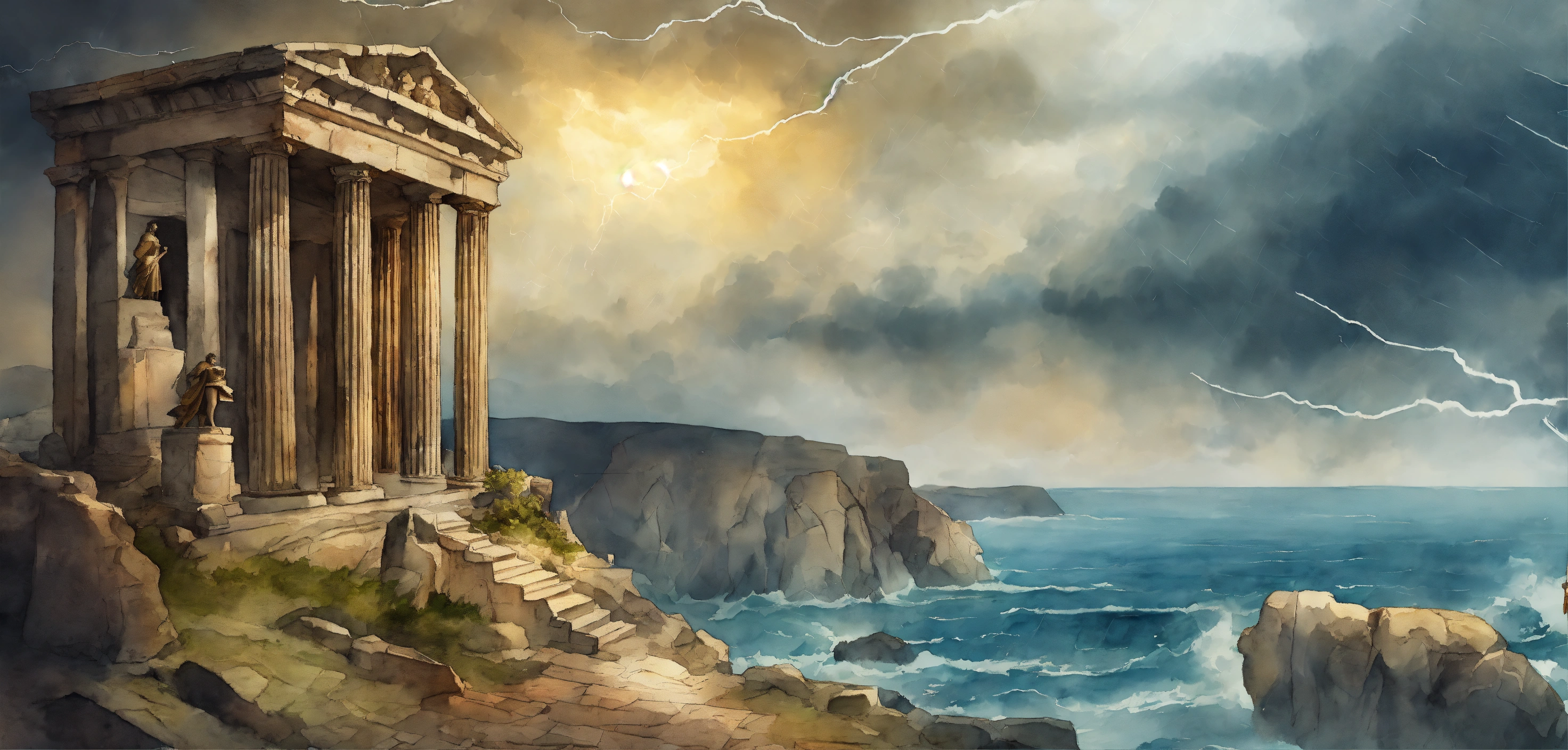 Lexica - Antique greek temple ruin with an old statue of a great hero ...