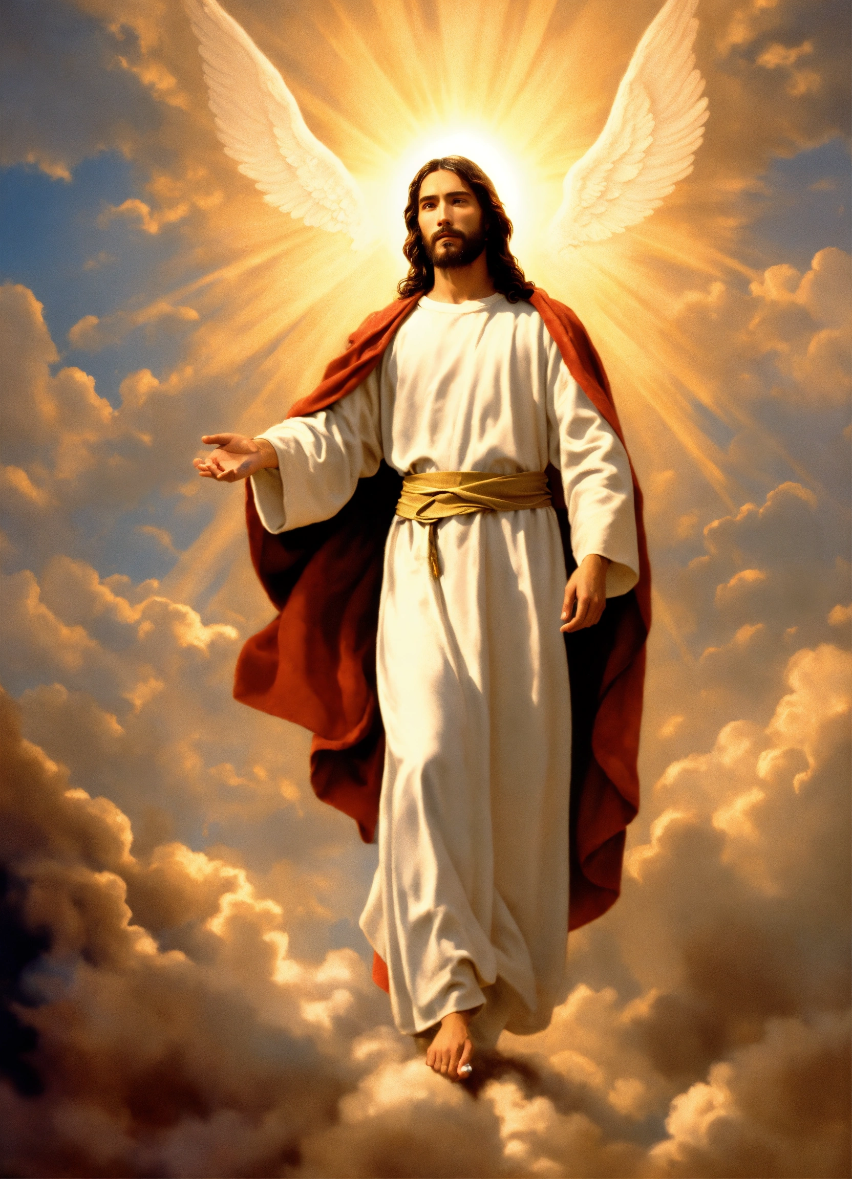 Lexica - Jesus descending from heaven, beautiful robe, beautiful face ...