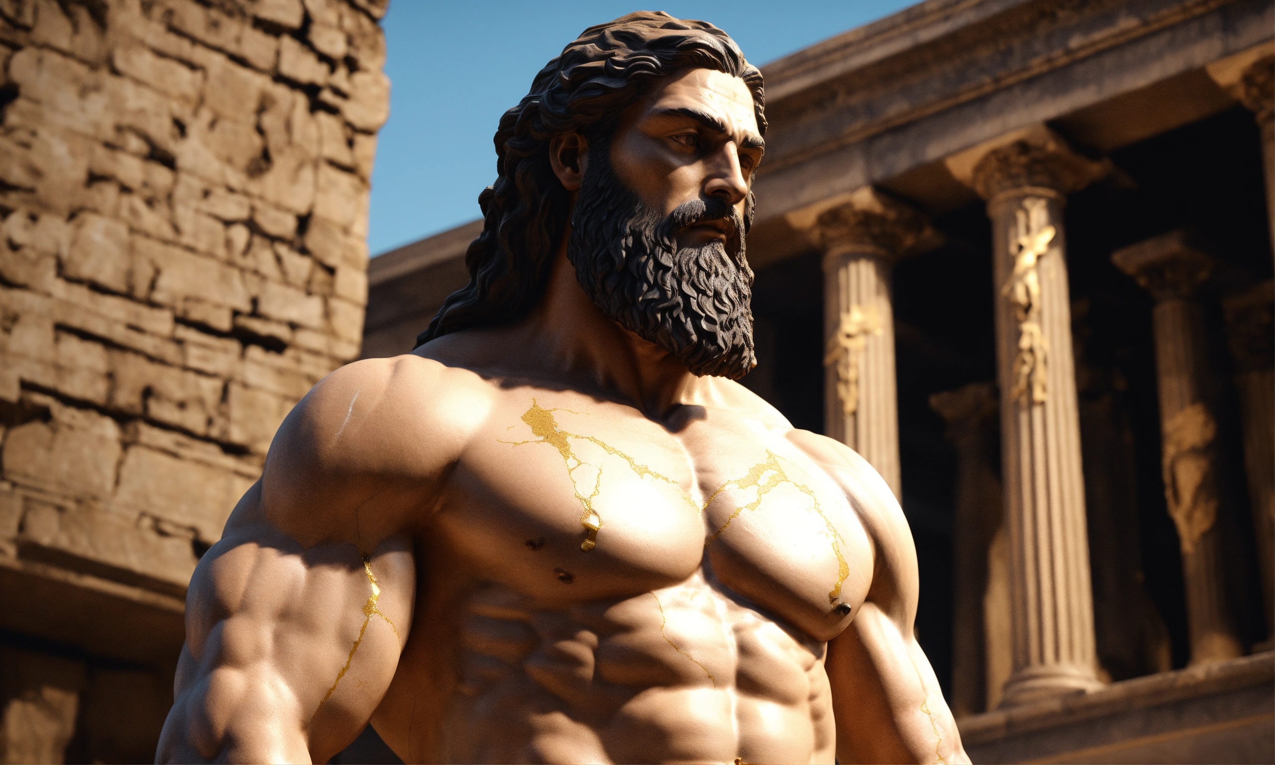 Lexica - A muscular statue of a strong Greek man with beard and scars ...