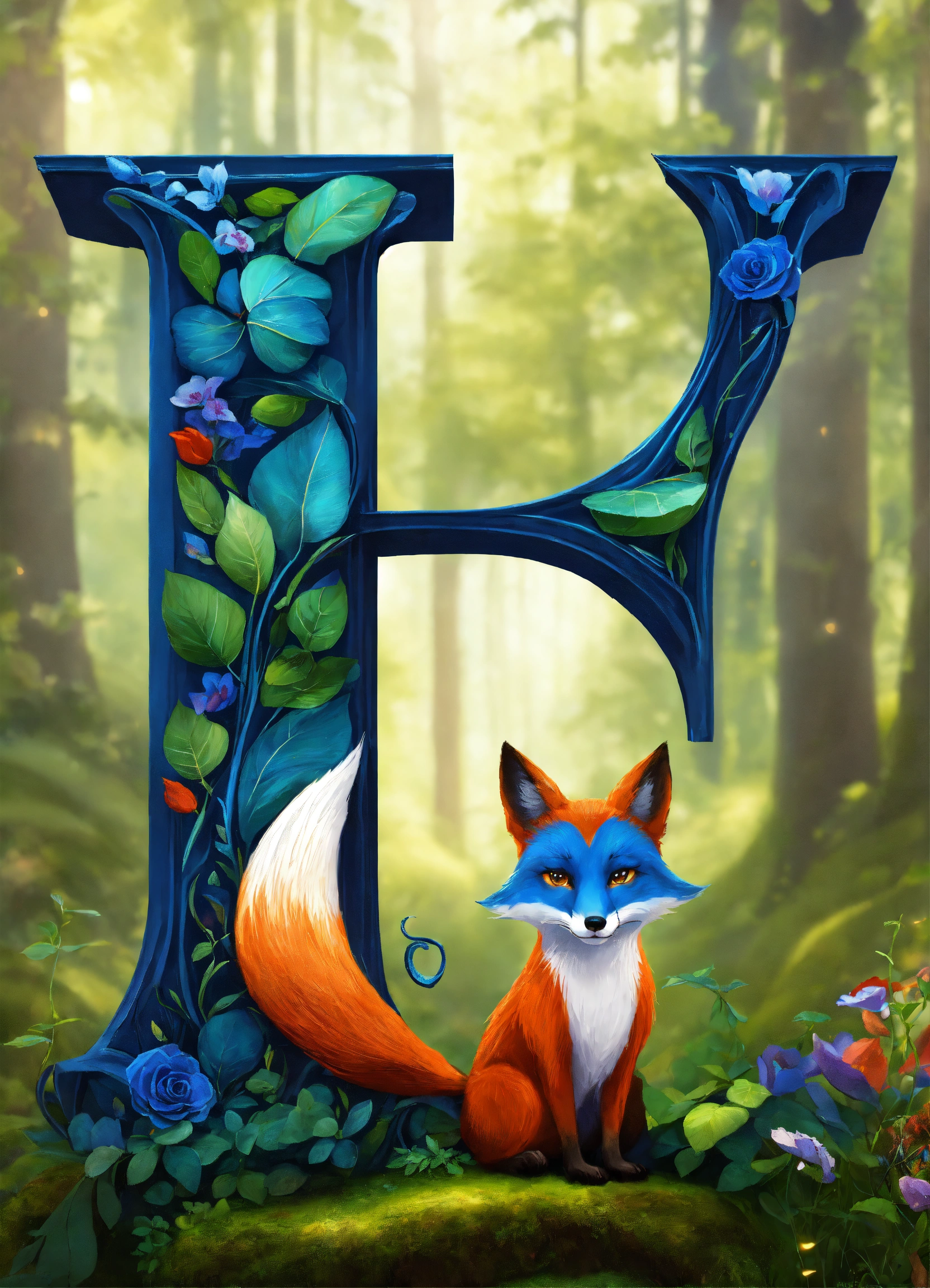 Lexica - Royal blue fox inside uppercase letter B, pixar hyperrealistic ...