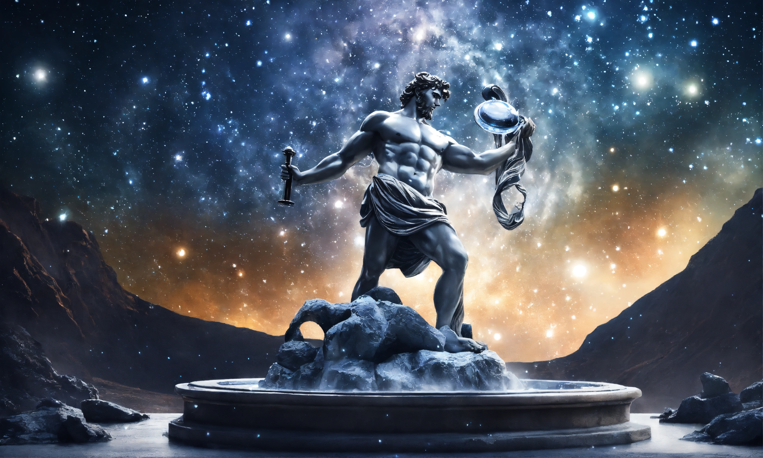 Lexica - Greek man statue pours water, brutal, zodiac sign, white ...