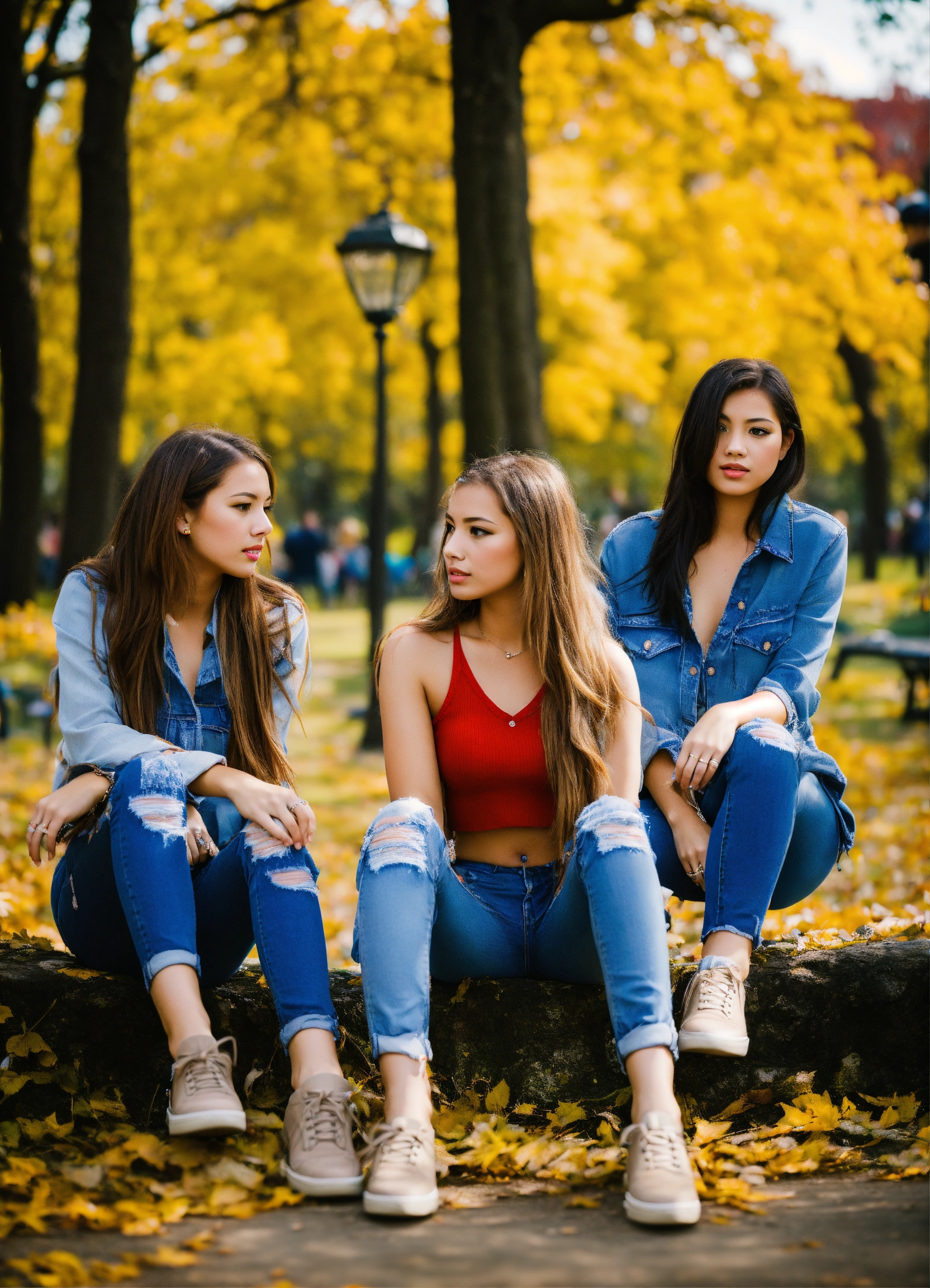 Lexica - Group of Girls in the park, distressed jeans, extremely ...