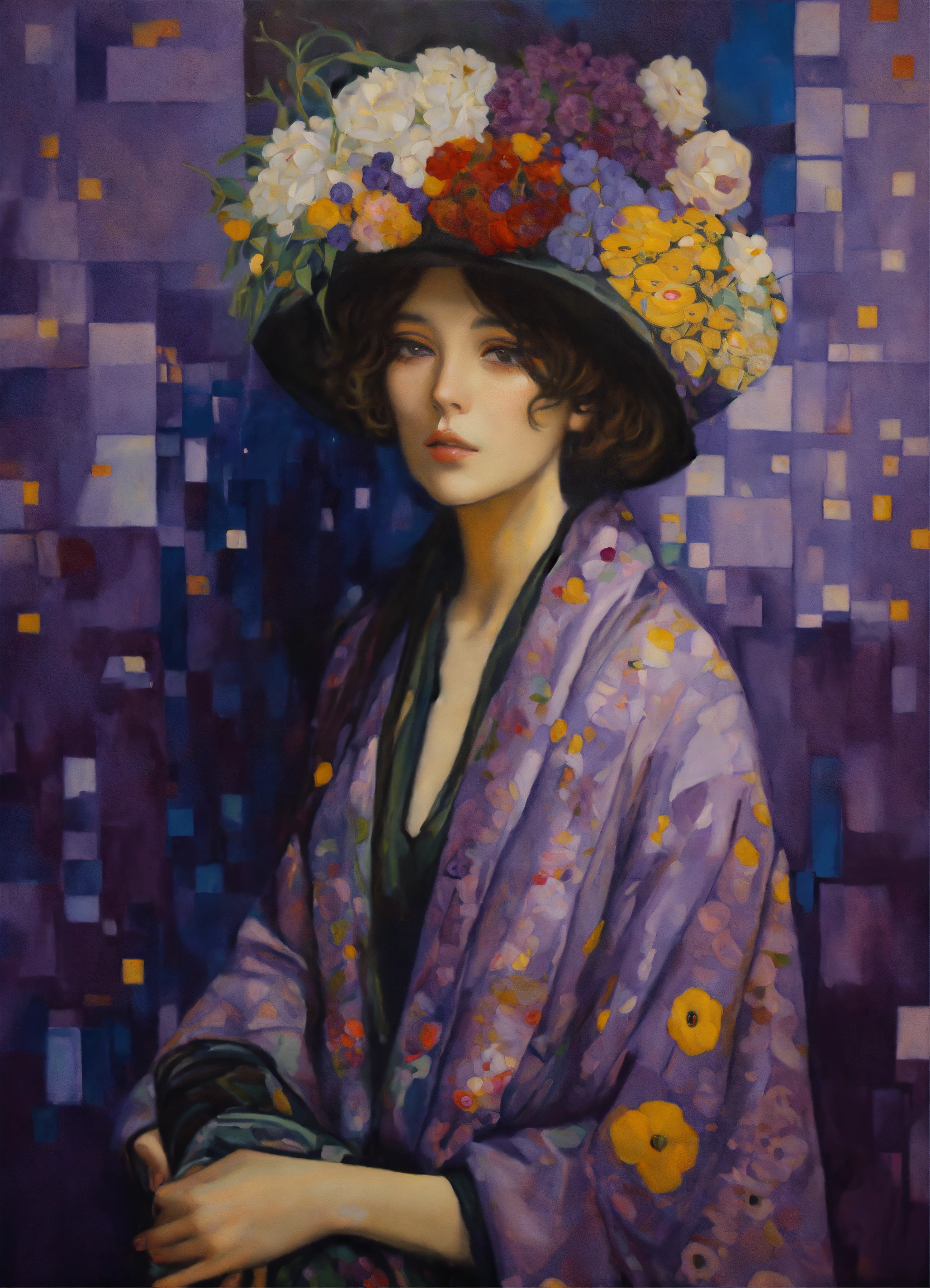 Lexica - Oil painting of a fashionable homeless woman, flowers , by ...