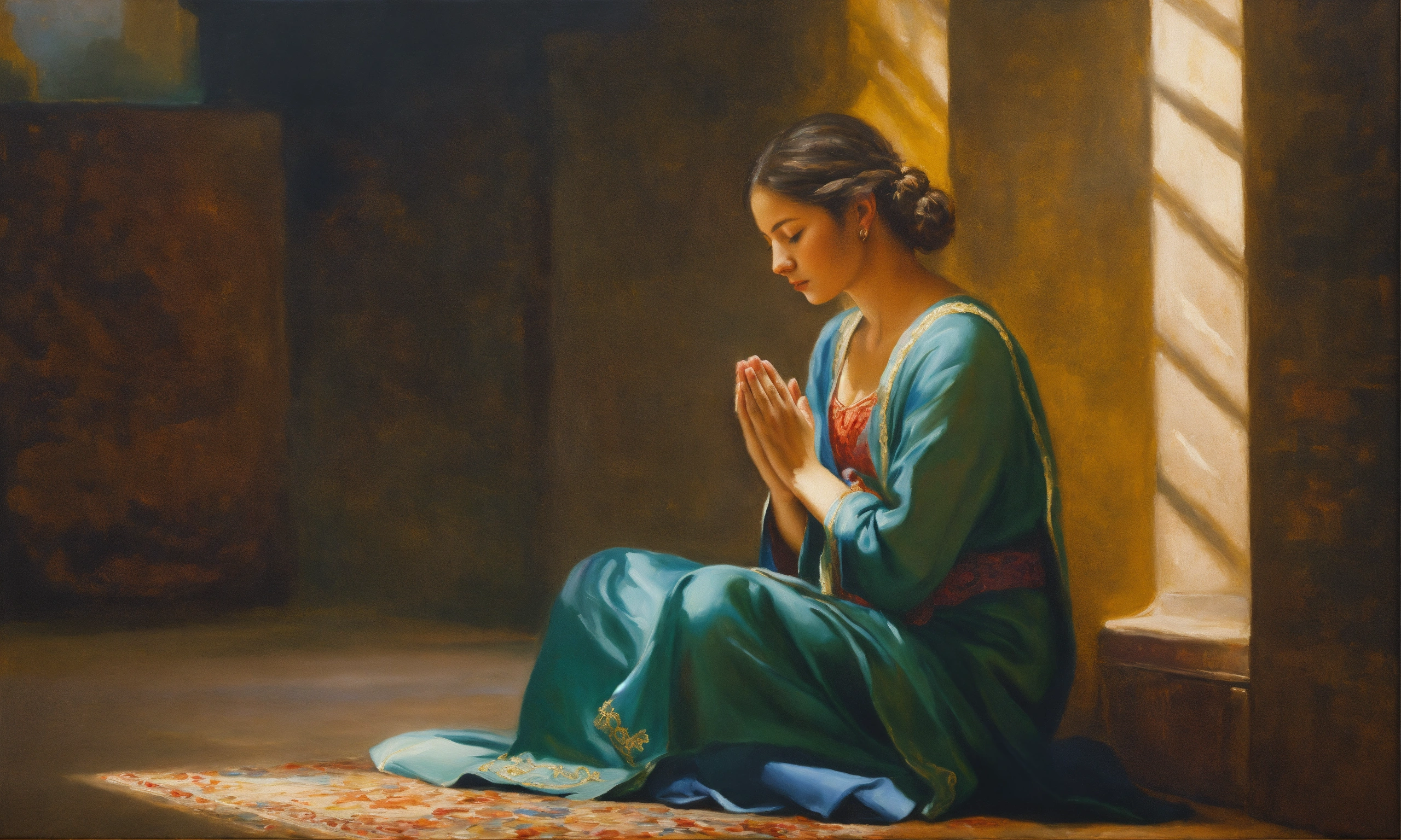 Lexica - Oil painting of a woman praying to god