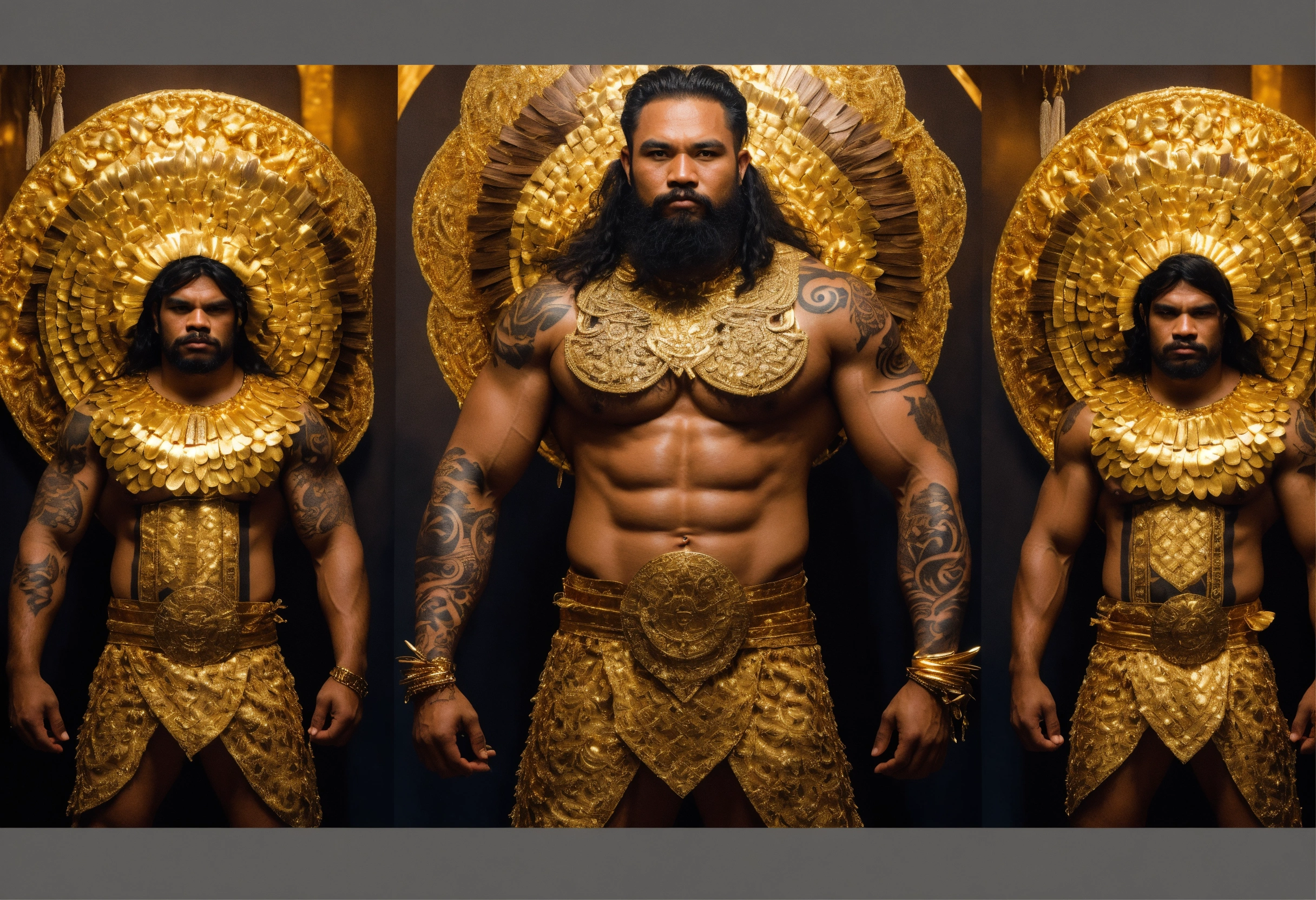 Lexica - A full shot of a handsome bodybuulder Samoan warrior dressed ...