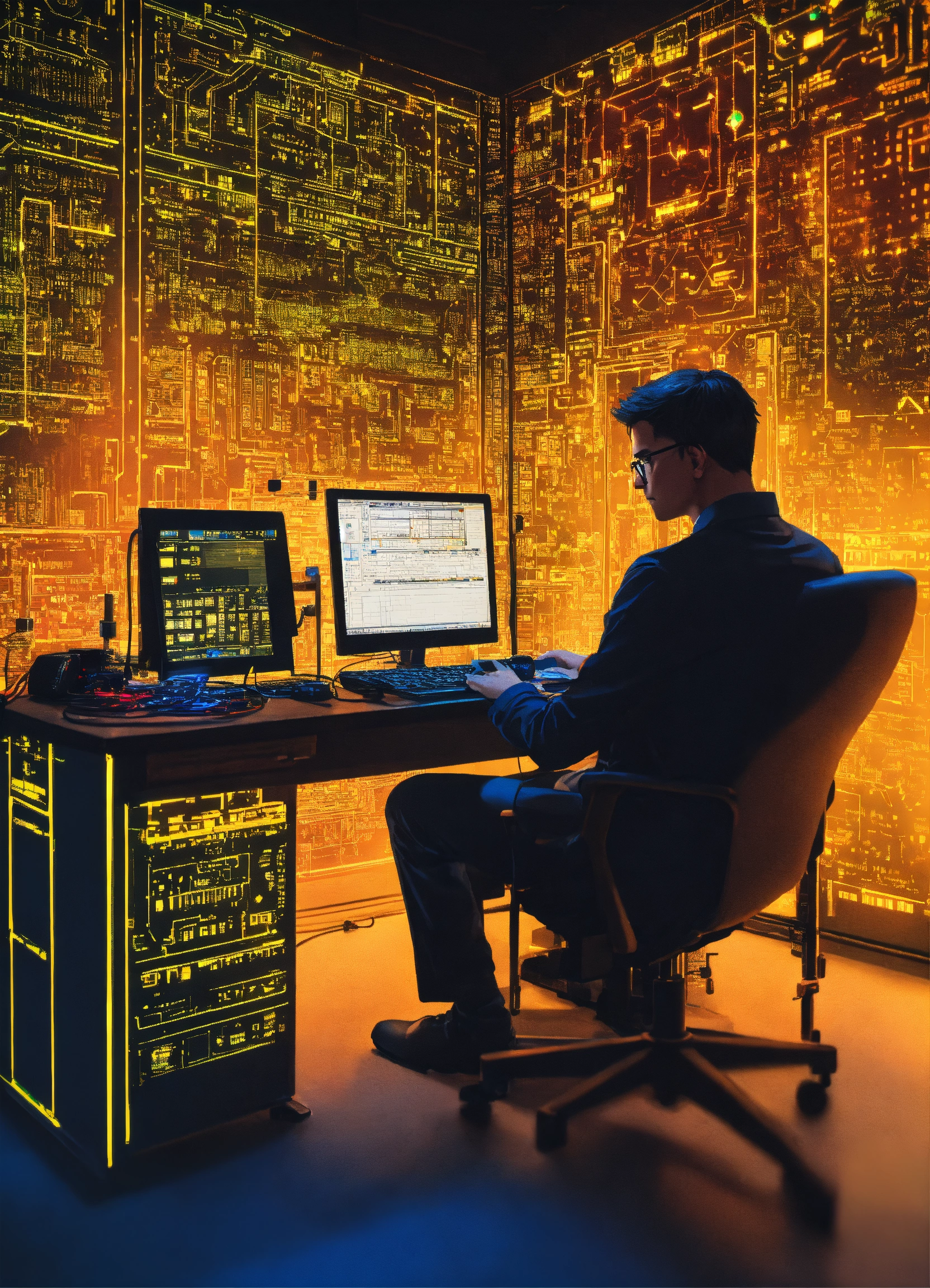 Lexica - A man sitting in a chair and writing on his computer ...