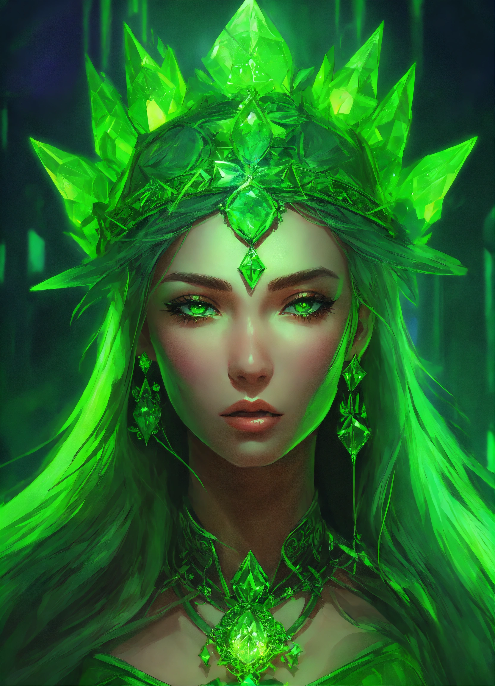 Lexica - Mystical crystal female empress, neon green, dnd, fantasy ...