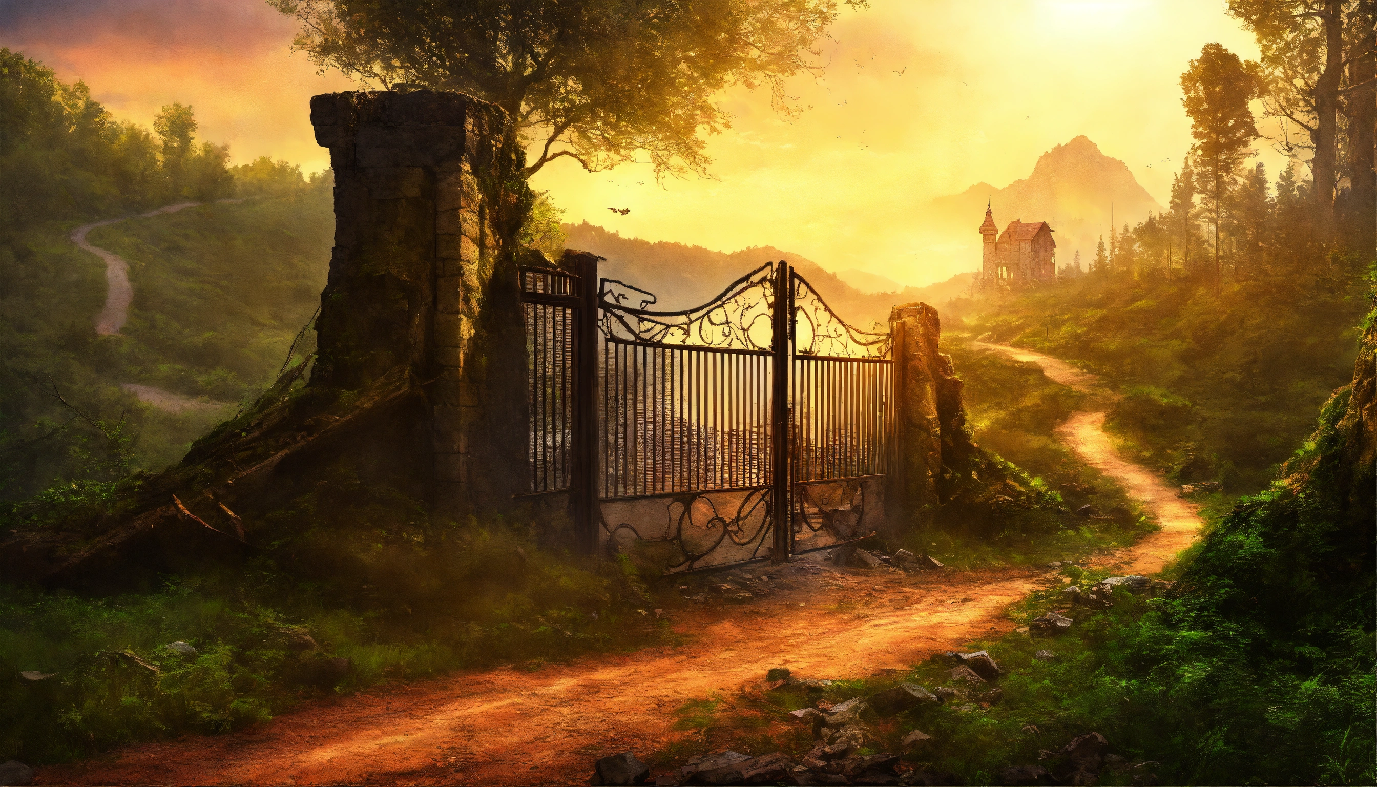 Lexica - Fantasy ransacked palisade gate with structural damage in a ...