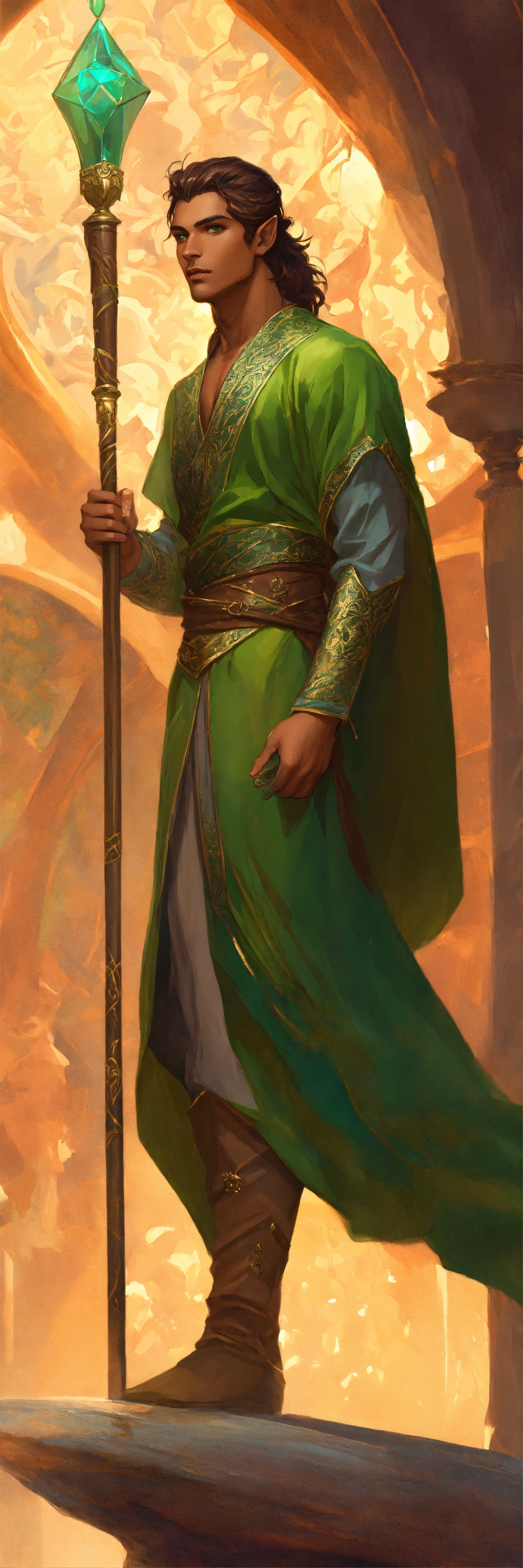 Lexica - Full body portrait of Persian Male Elf Wizard with magical ...
