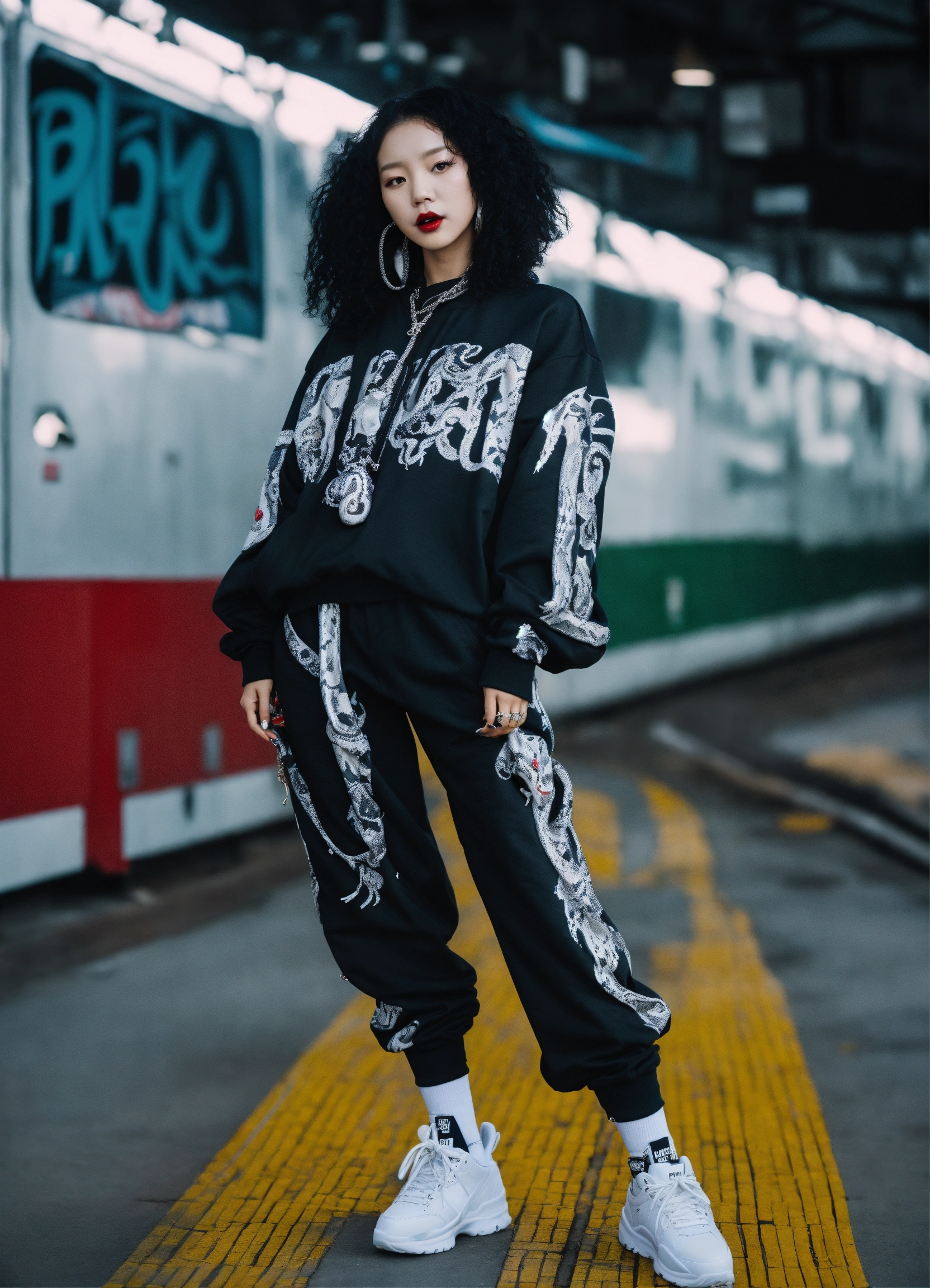 Lexica - Full body biracial korean female \vampire in hiphop streetwear ...