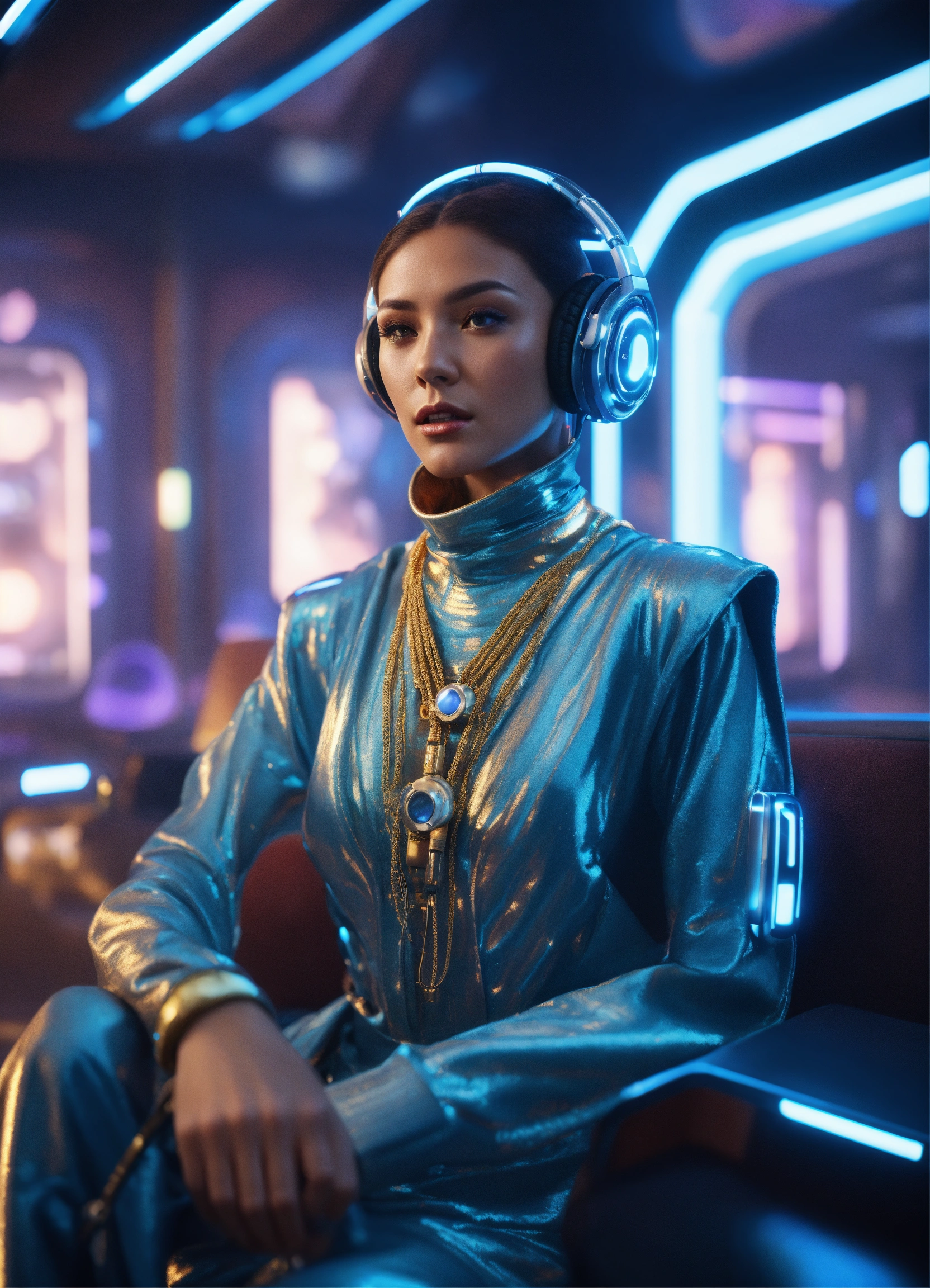 Lexica - Zoom out from a mixed humanoid, wearing a fancy space robe ...