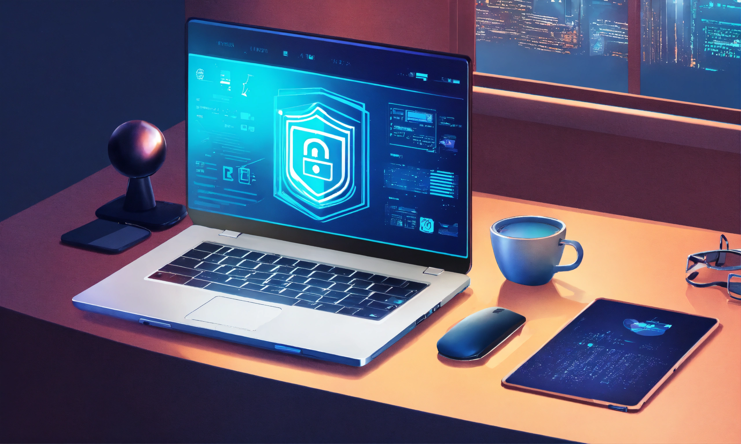 Lexica - Cyber security laptop on desk illustration