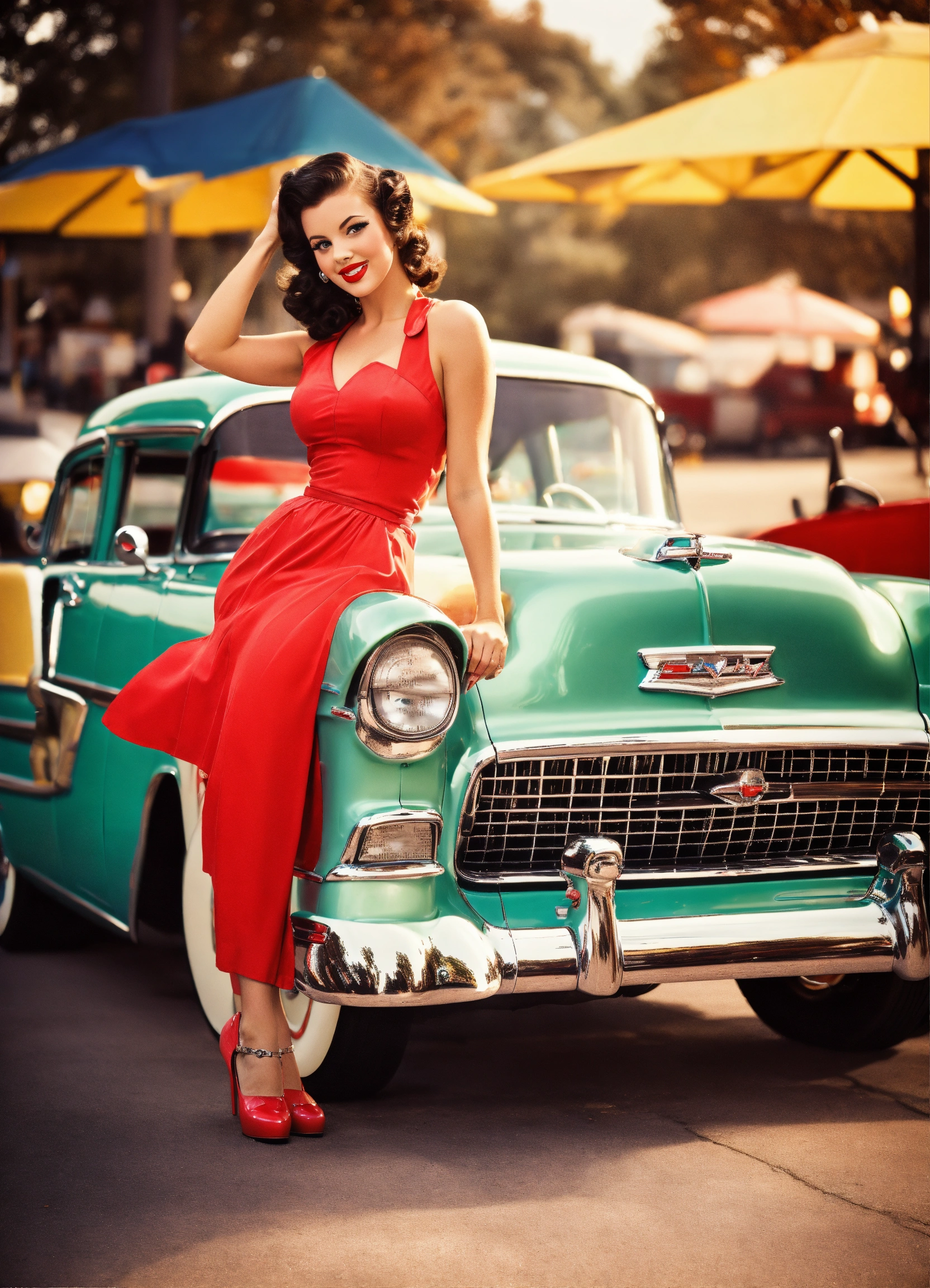 Lexica - 1955 Chevy Bel Air, pinup girl, retro, 1950’s diner