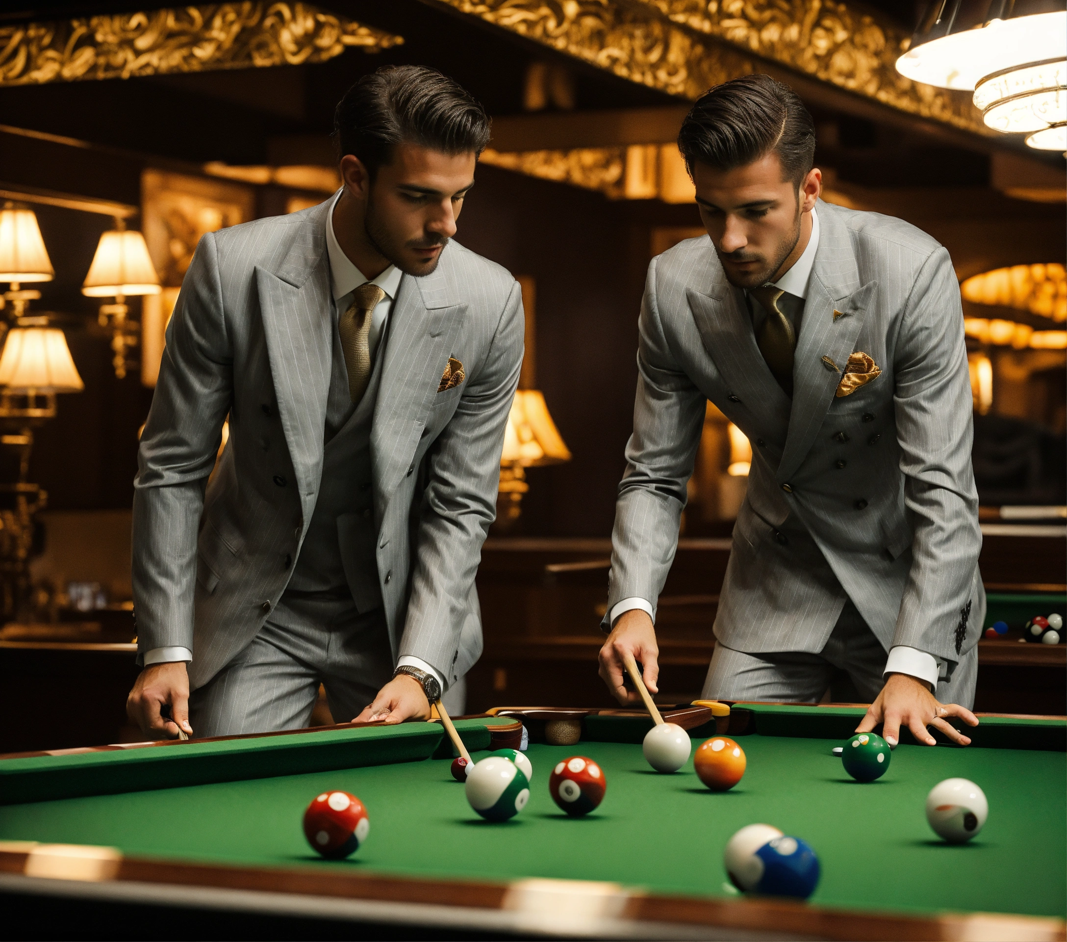 Lexica - Two young Italian male sportsmen in light grey satin pinstripe ...