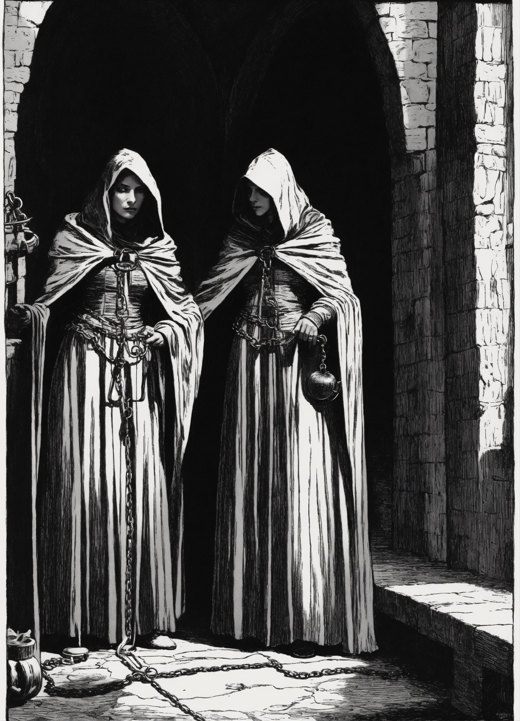 Lexica - Demon Priestesses, shackled in dungeon, tight cloaks ...