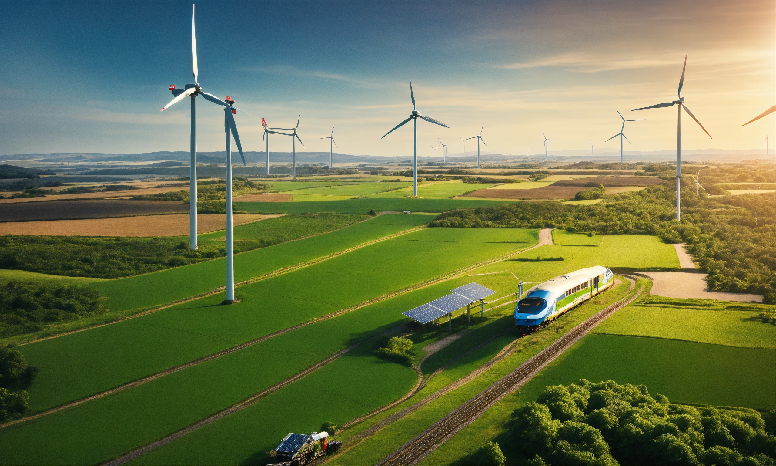 Lexica - Landscape with green landscape, blue sky, some wind turbine ...