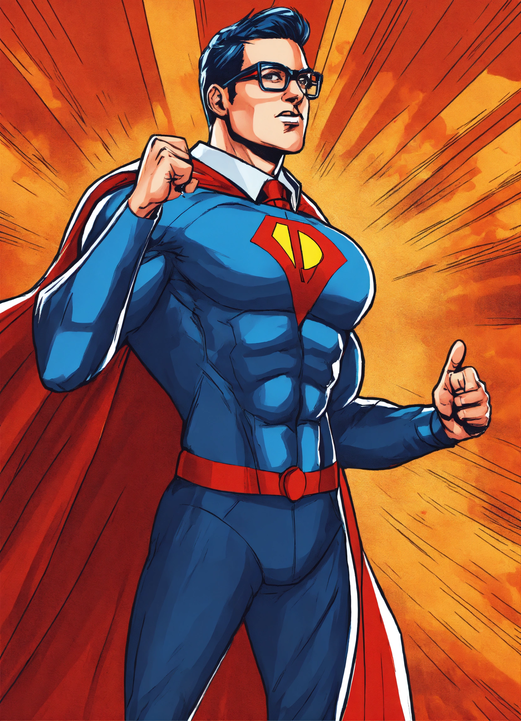Lexica - Office man in costume with glasses superhero pose finger up ...
