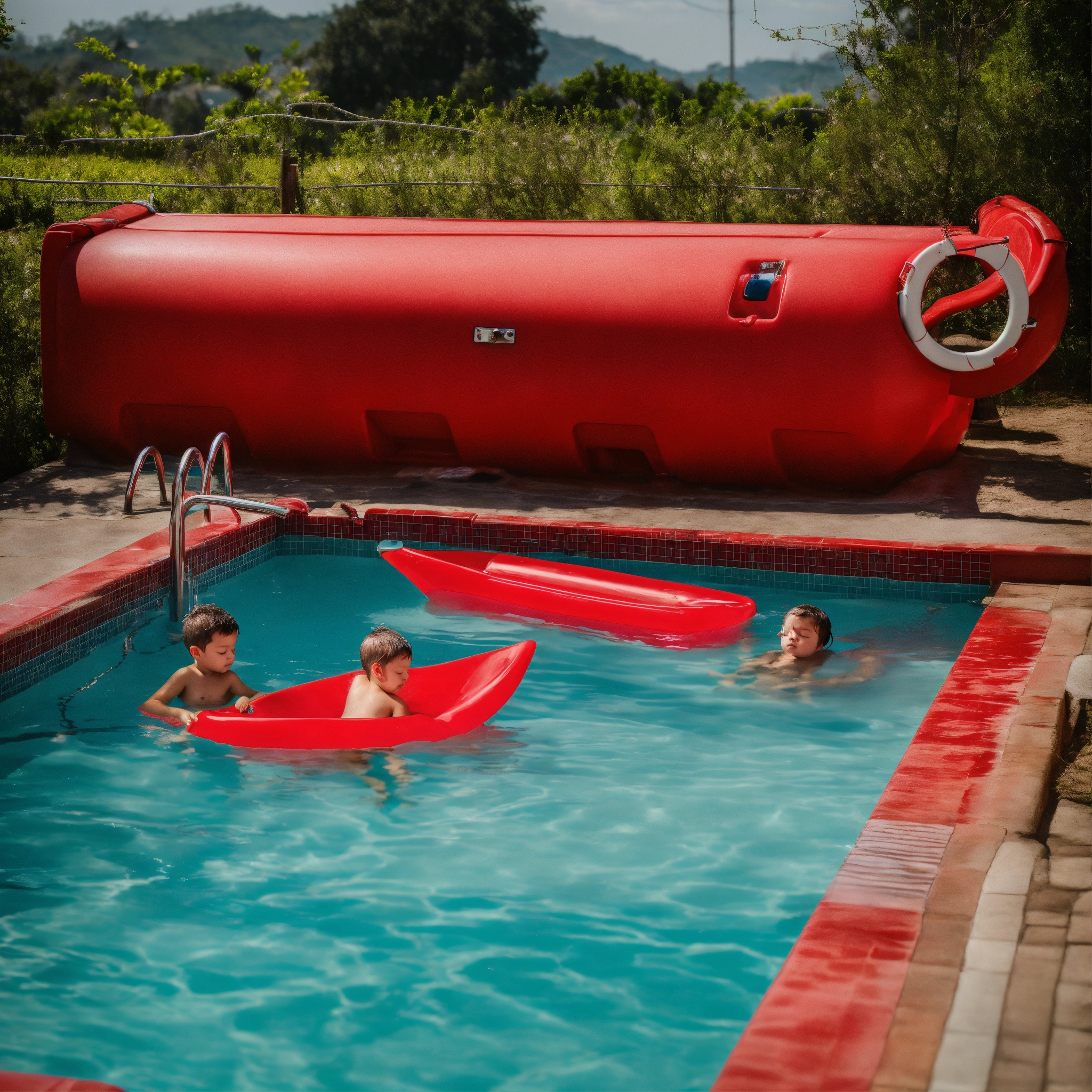 Lexica - Sleeping kids in red swimming pool