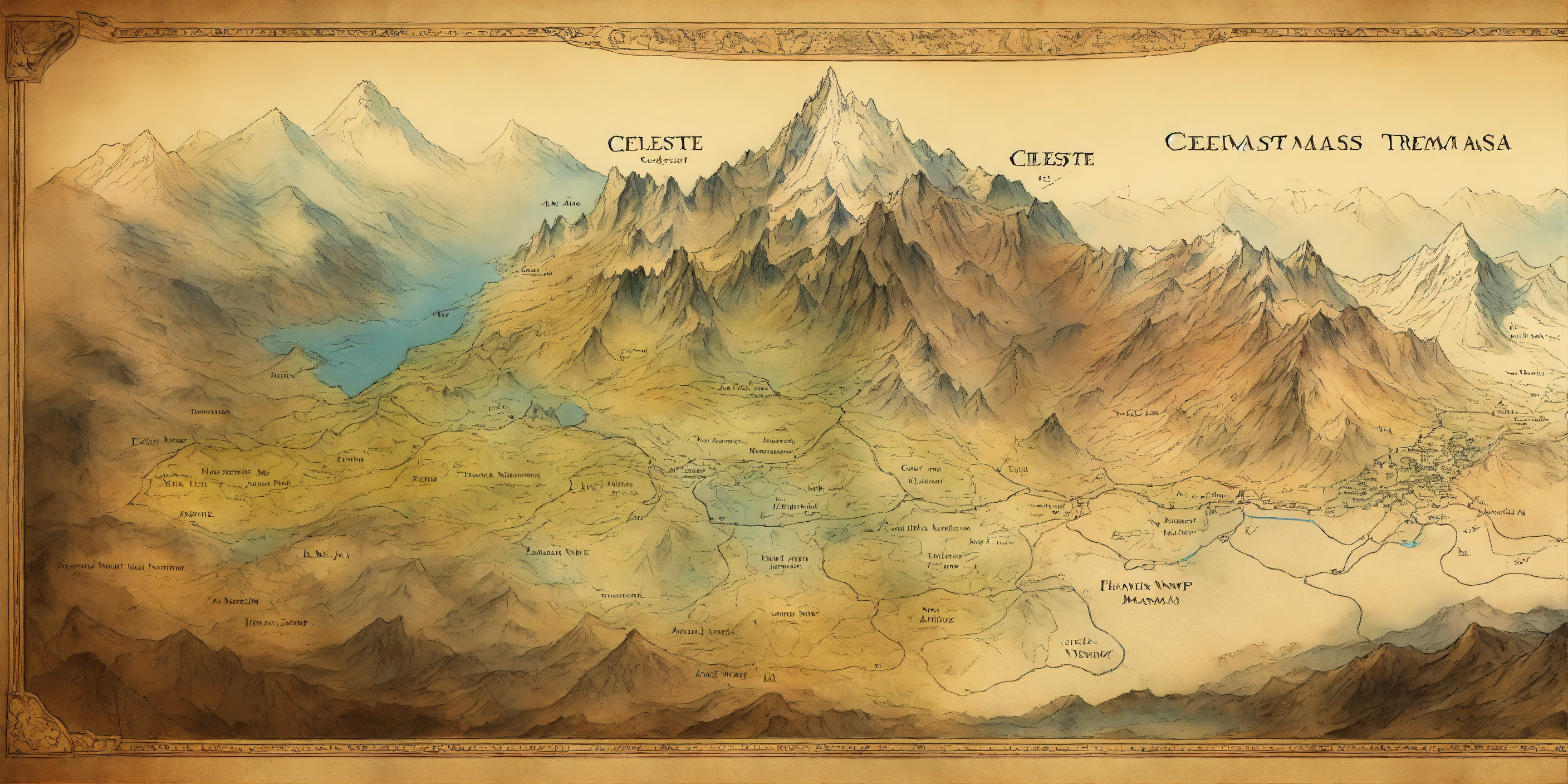 Lexica - Fantasy map with mountains and snow peaks. sketch print with ...