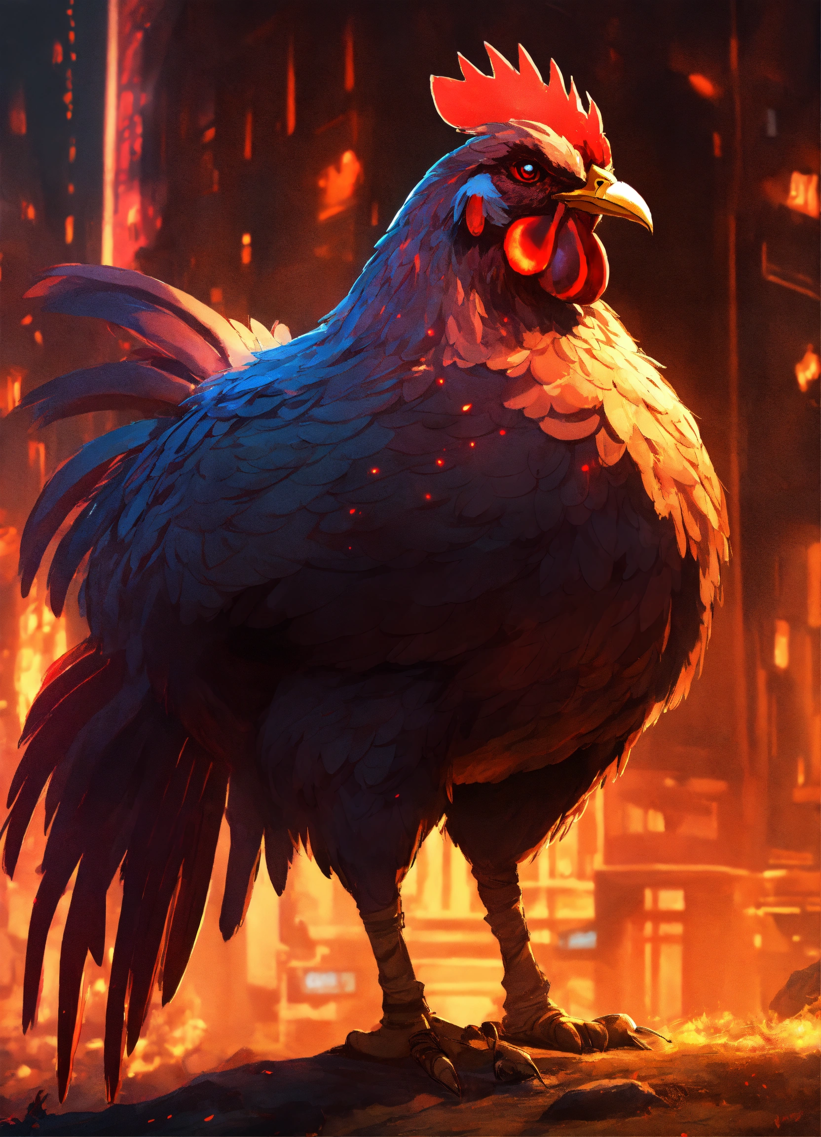 Lexica - A giant chicken the size of a person with red glowing eyes in ...