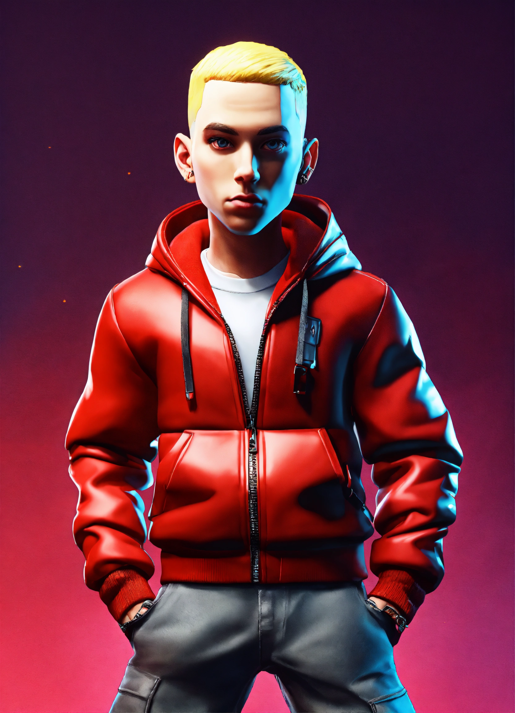 Lexica - Cartoon realistic Eminem rapper in red jacket, disney style ...