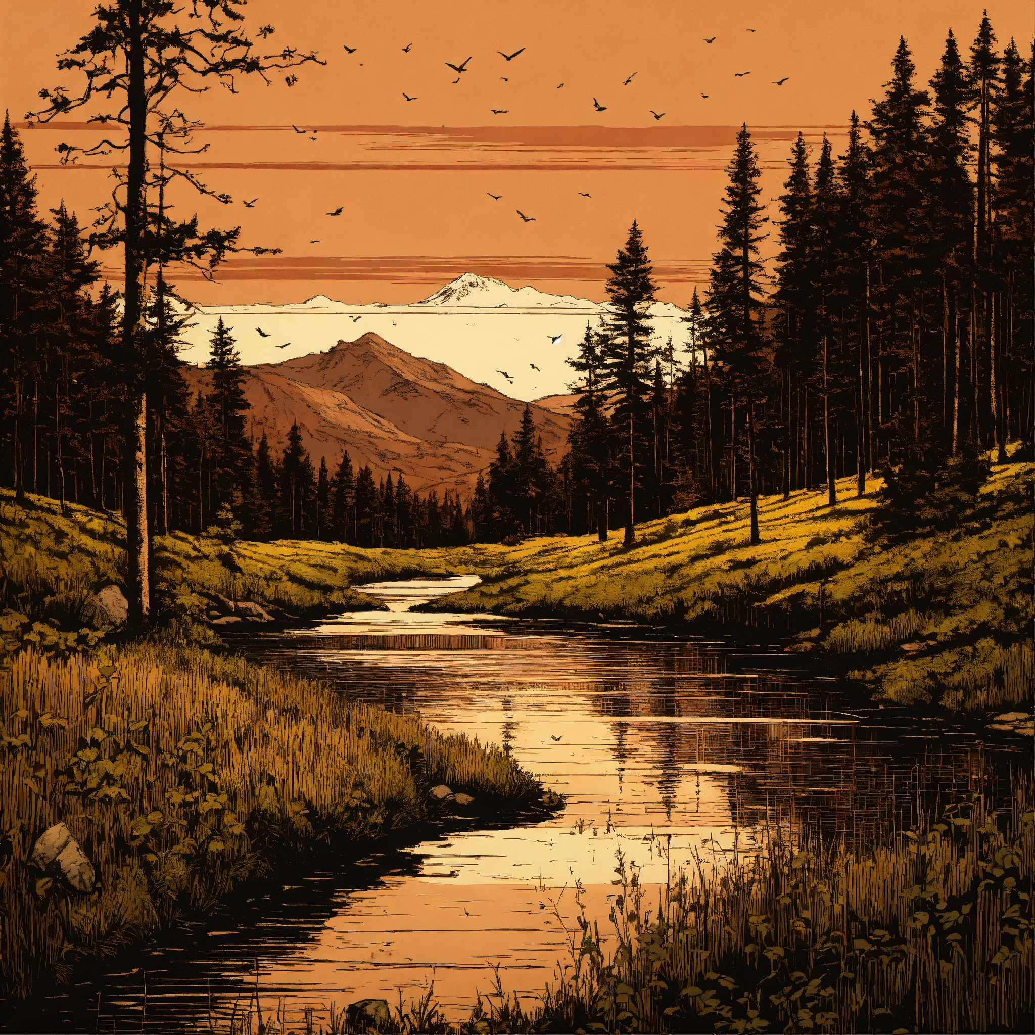 Lexica - In wood block etching style, in 3 colors The beauty and ...
