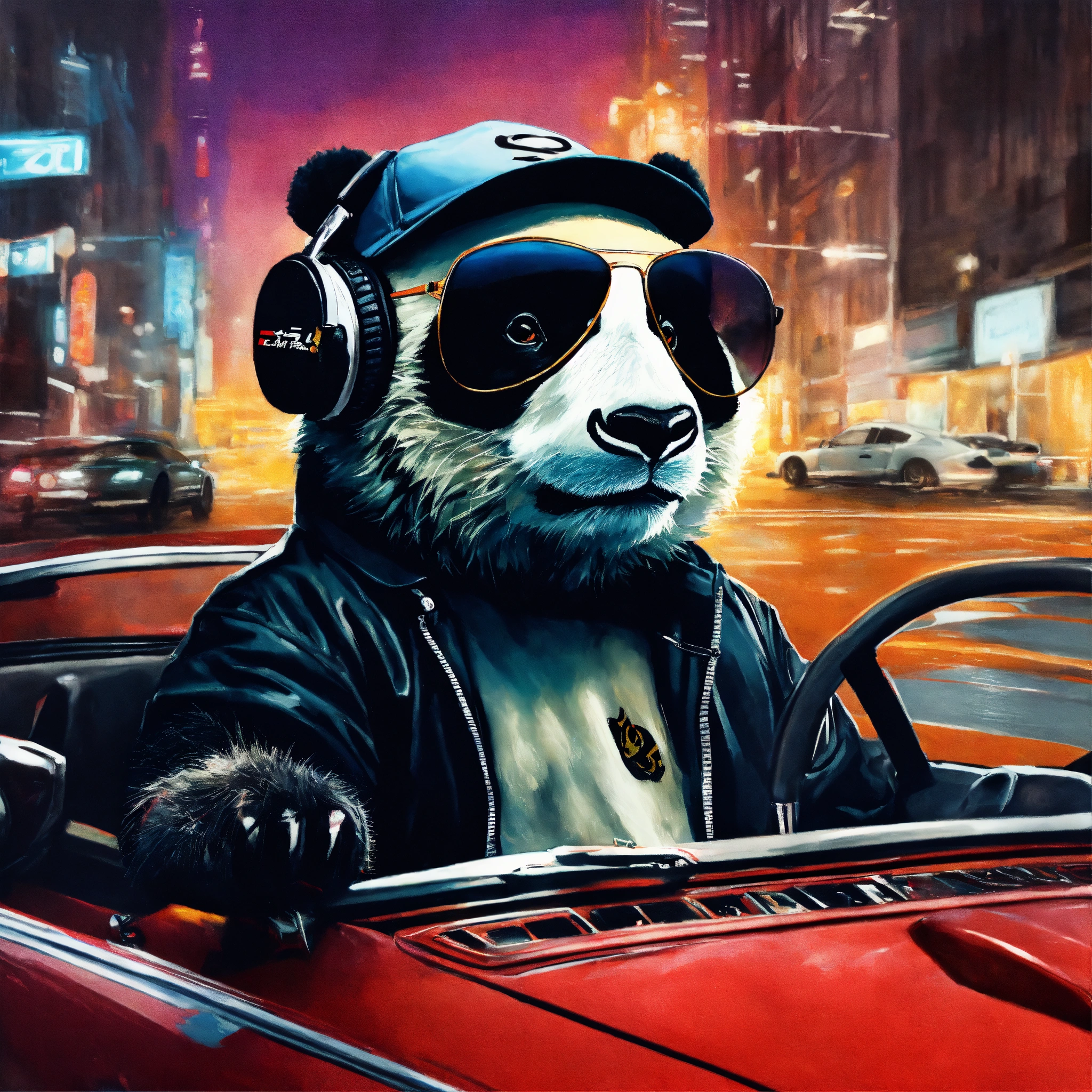 Lexica - Collage artwork of a panda with flow. Wear a baseball cap ...