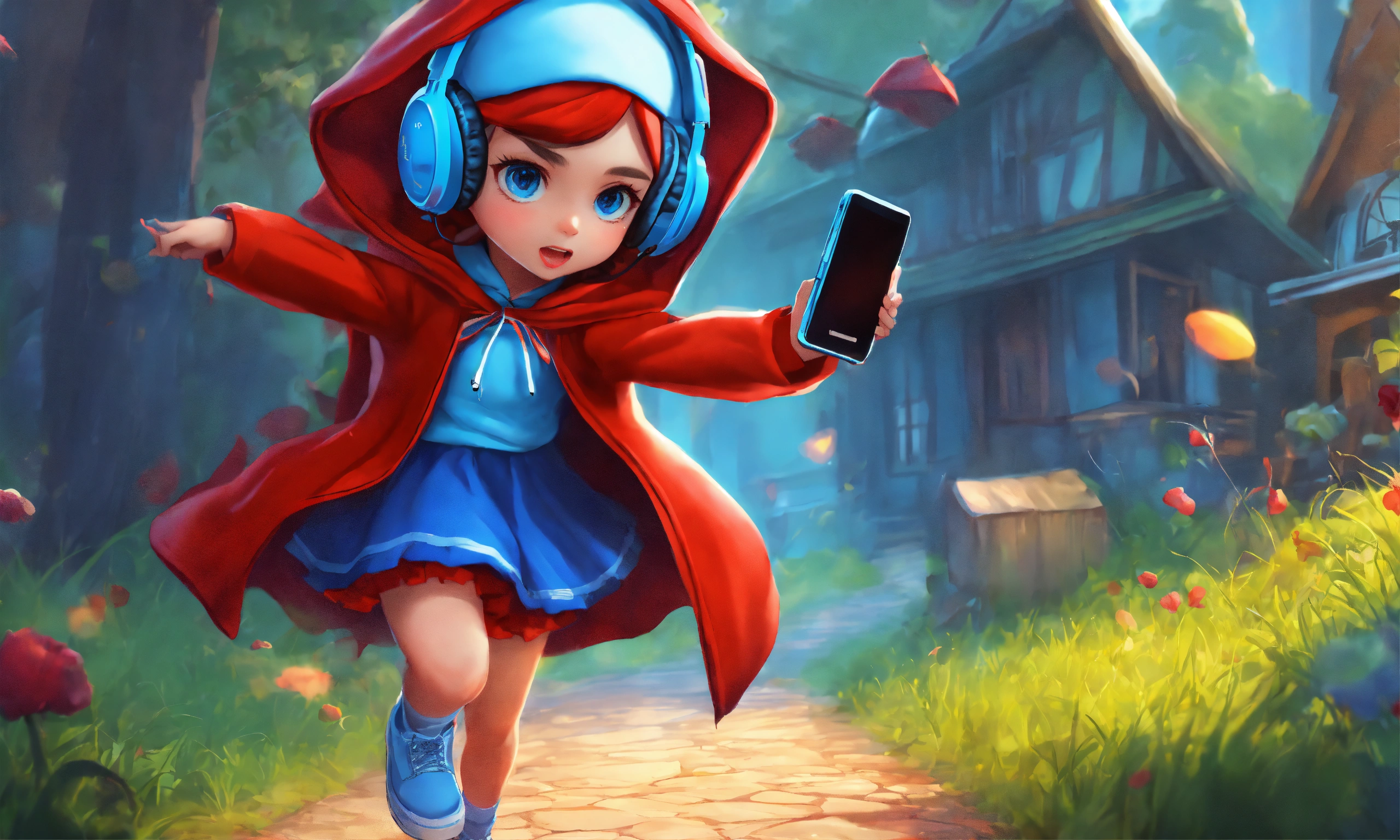 Lexica - Cartoons scared modern Red Riding Hood, wearing short blue ...
