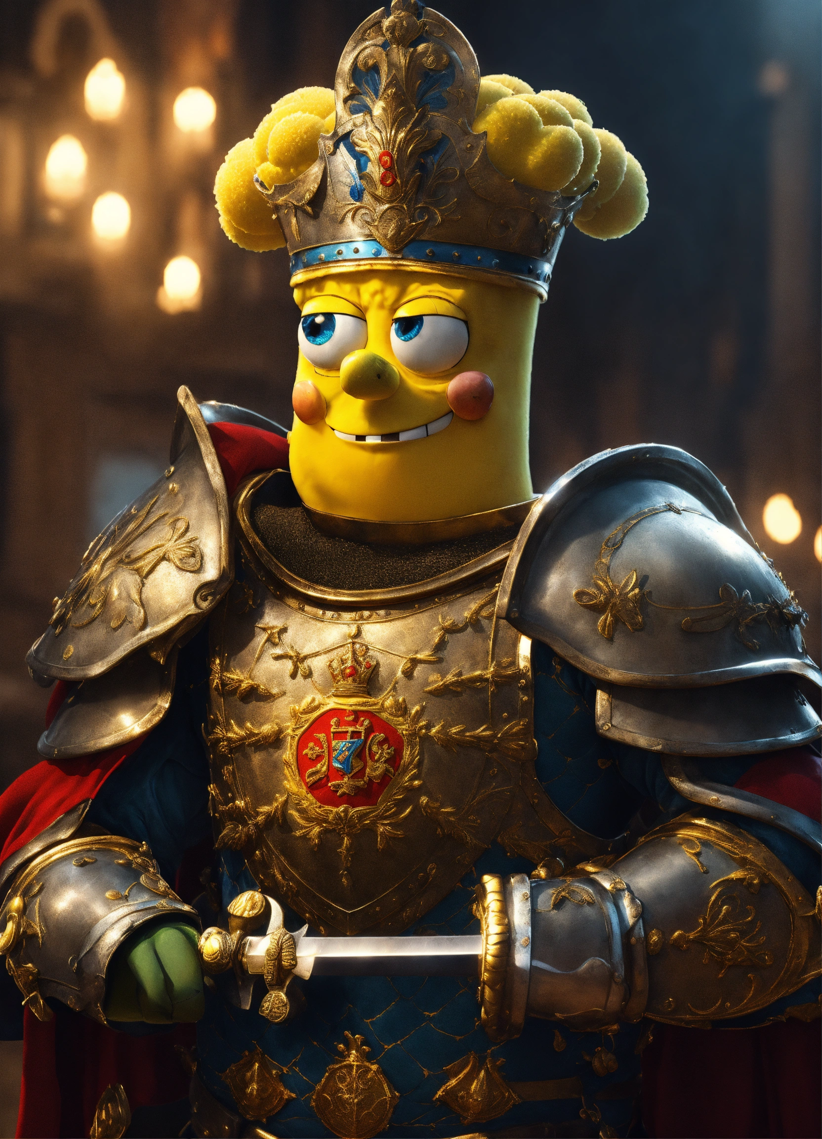 Lexica - Realistic Spongebob Squarepants wearing royal armor with ...