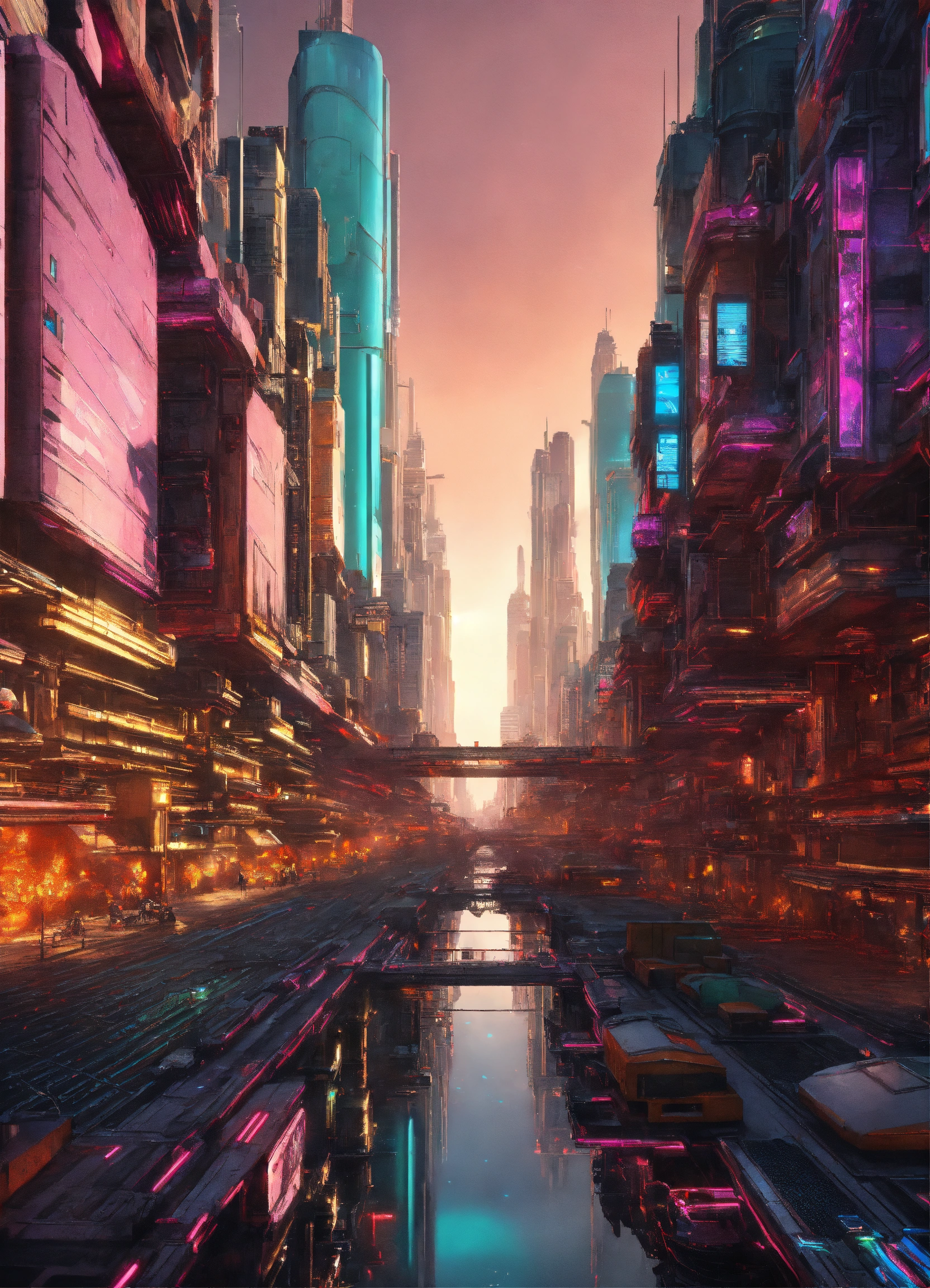 Lexica - A futuristic city that it's slowly turning into metallic ...