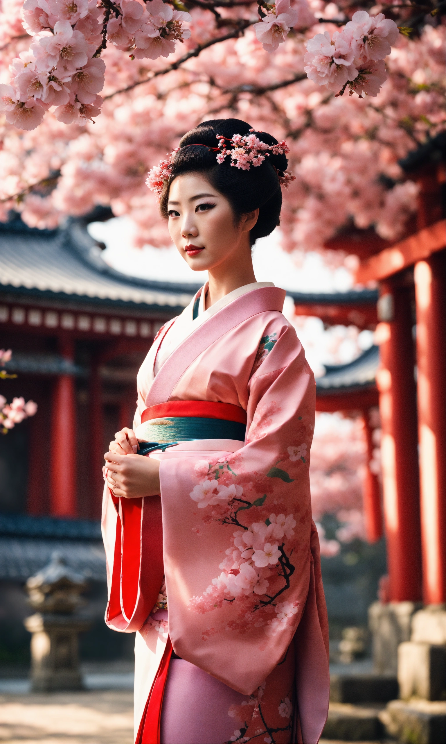Lexica - A beautiful geisha under a cherry tree full of cherry flowers ...