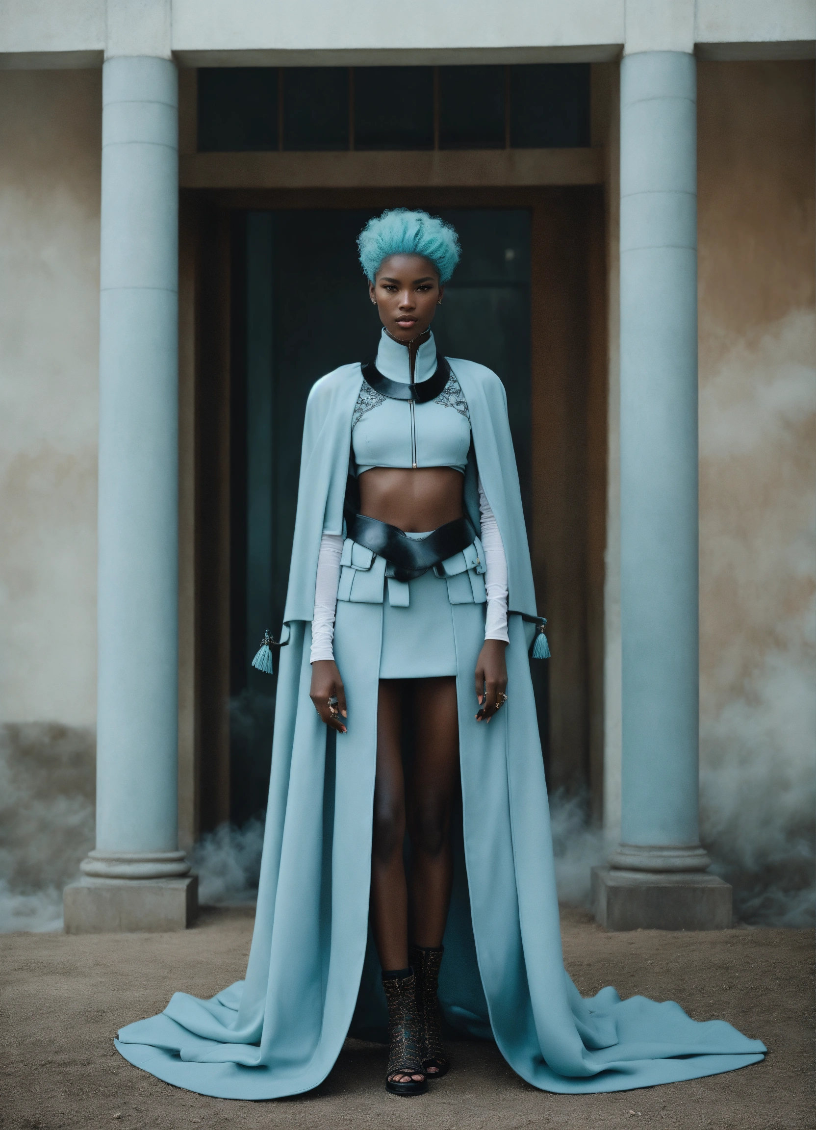Lexica - Portrait of haute couture beautiful black woman fashion model with pale blue hair ...