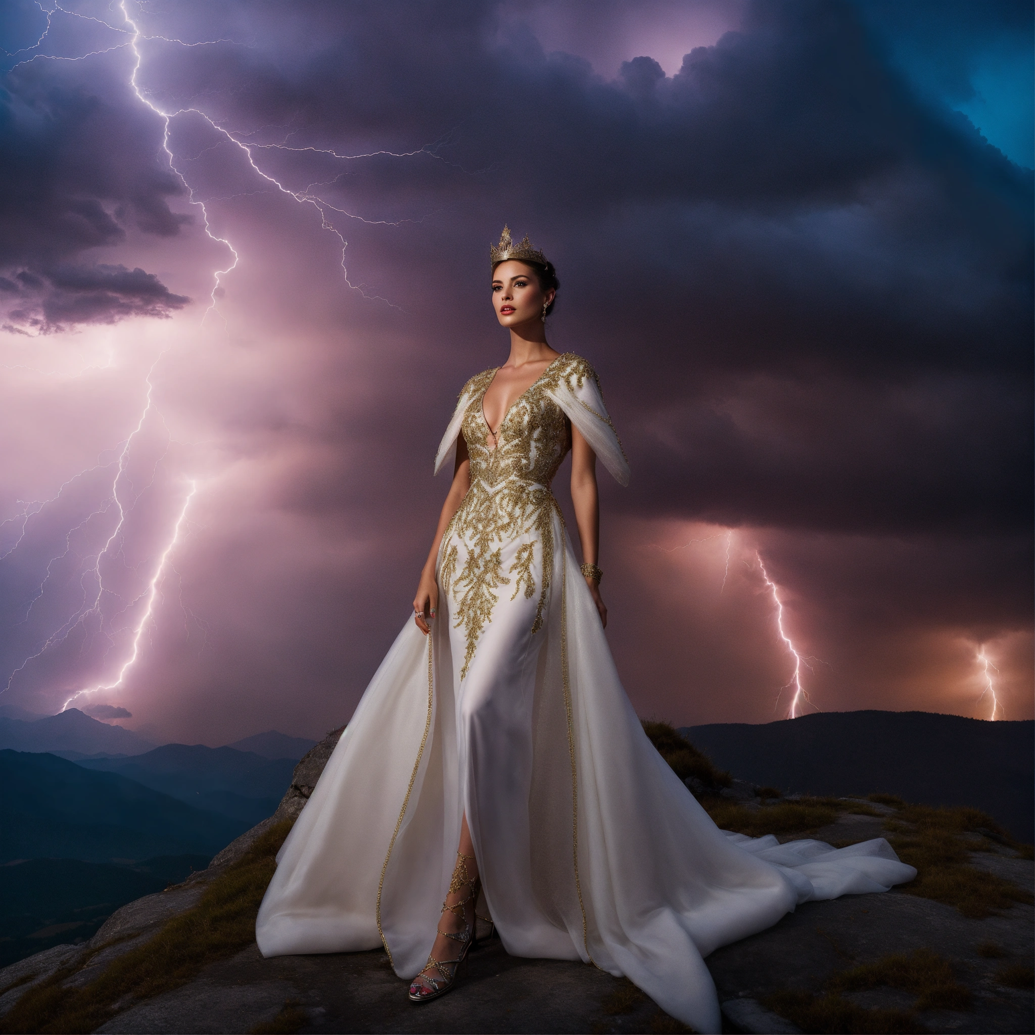 Lexica - A beautiful lightning queen, fashion portrait for VOGUE on a ...