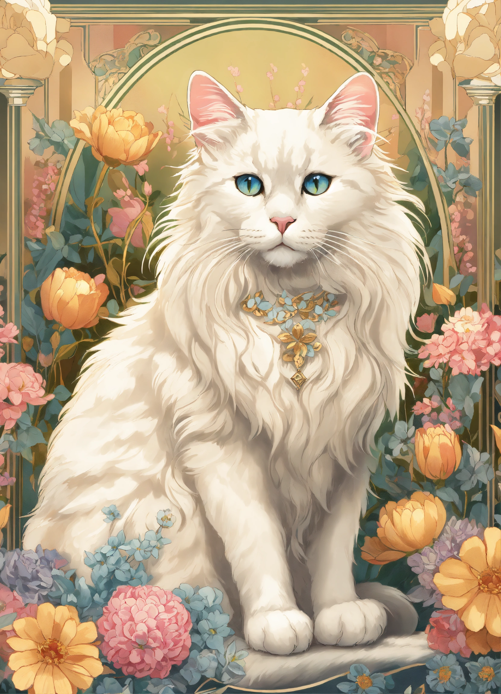 Lexica - Art Deco overwhelmingly beautiful fluffy white cat framed with ...