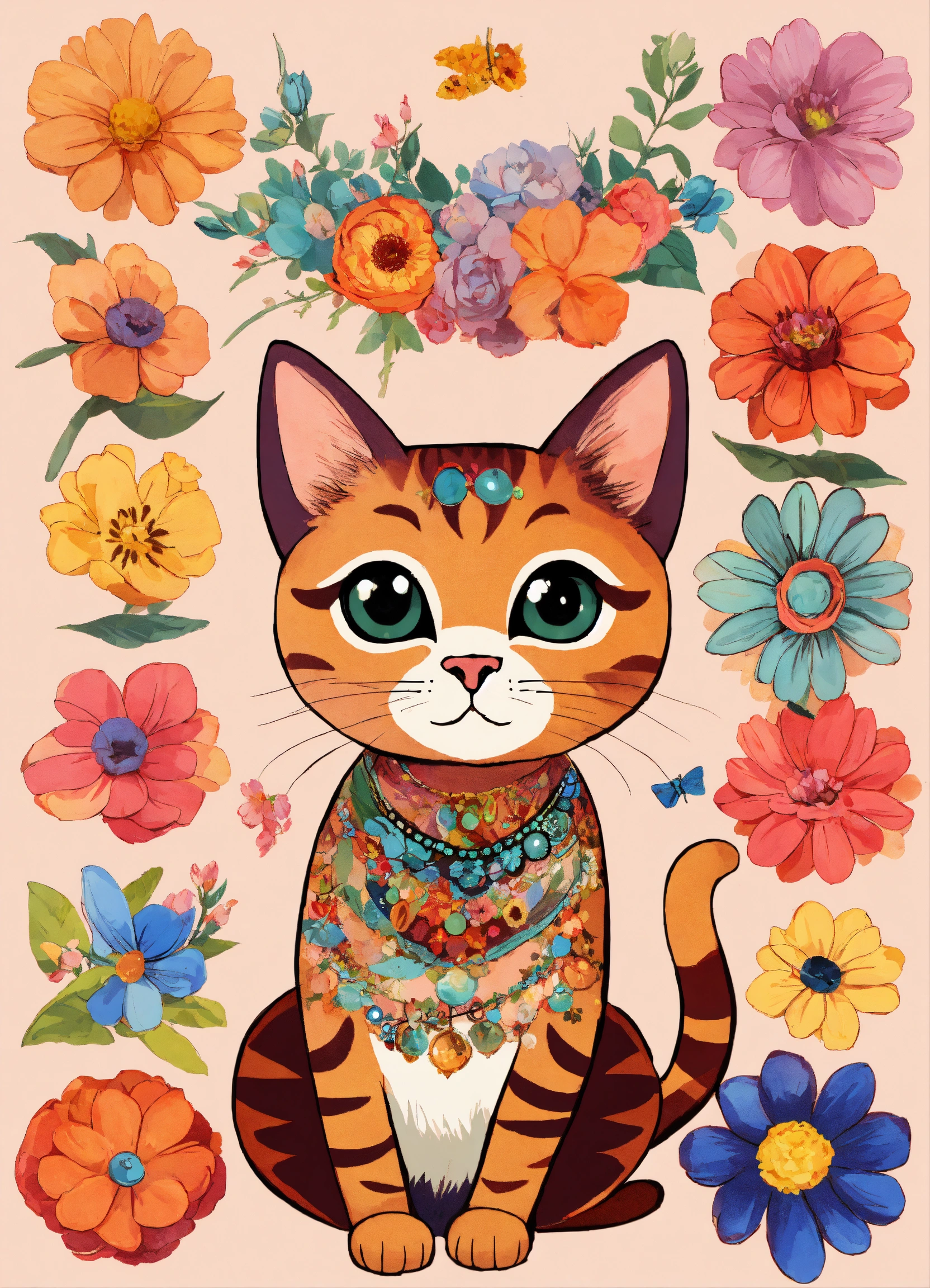 Lexica - Cute kitten Clip Art, Boho Flower clipart Cat, Boho clipart ...