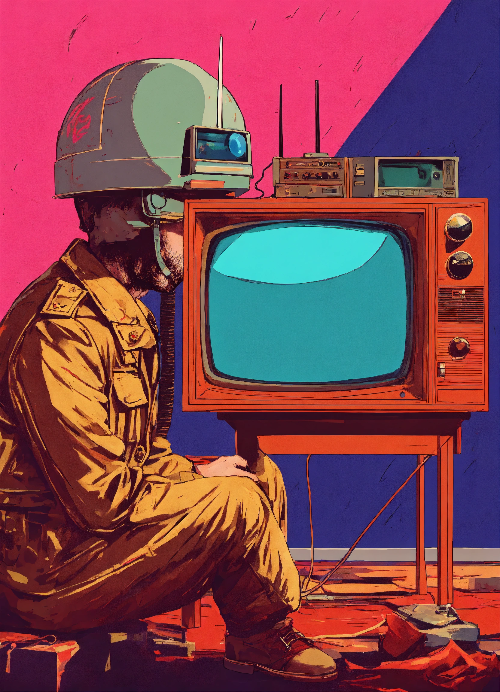 Lexica - A human dictator with television-head on a war propagand art ...