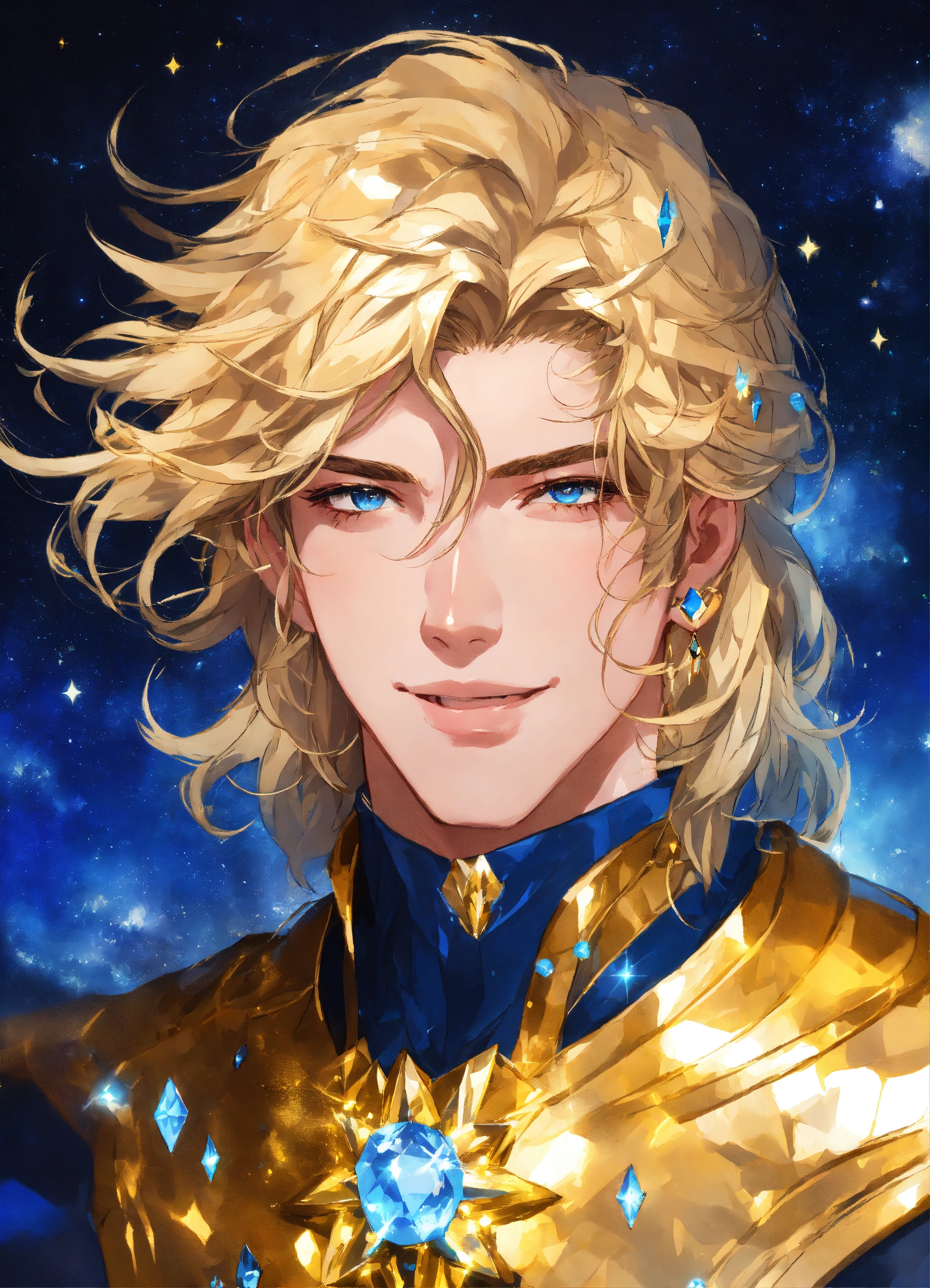 Lexica - Beautiful faces cosmic men long blond hair, smiling, blue and ...