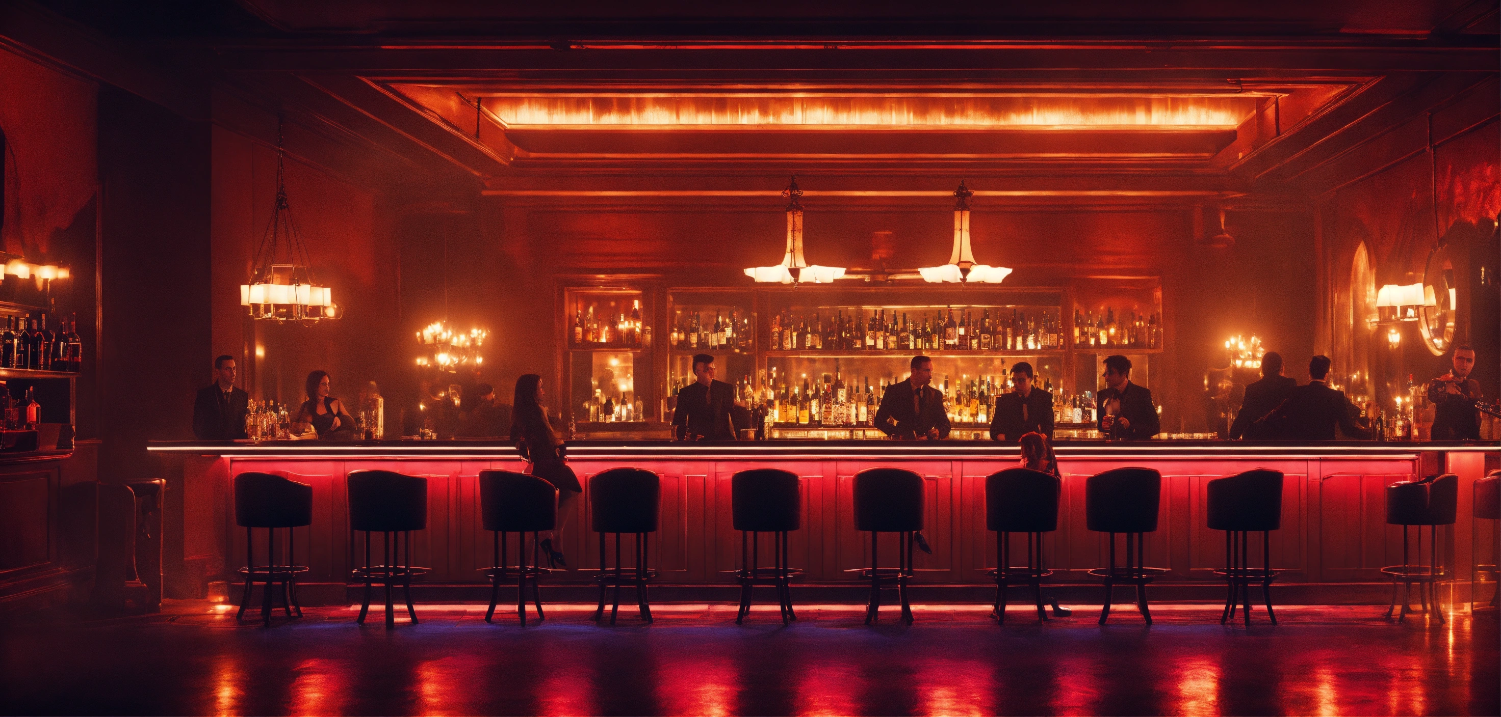 Lexica - Cinematic look, urban city night club bar with guests ...