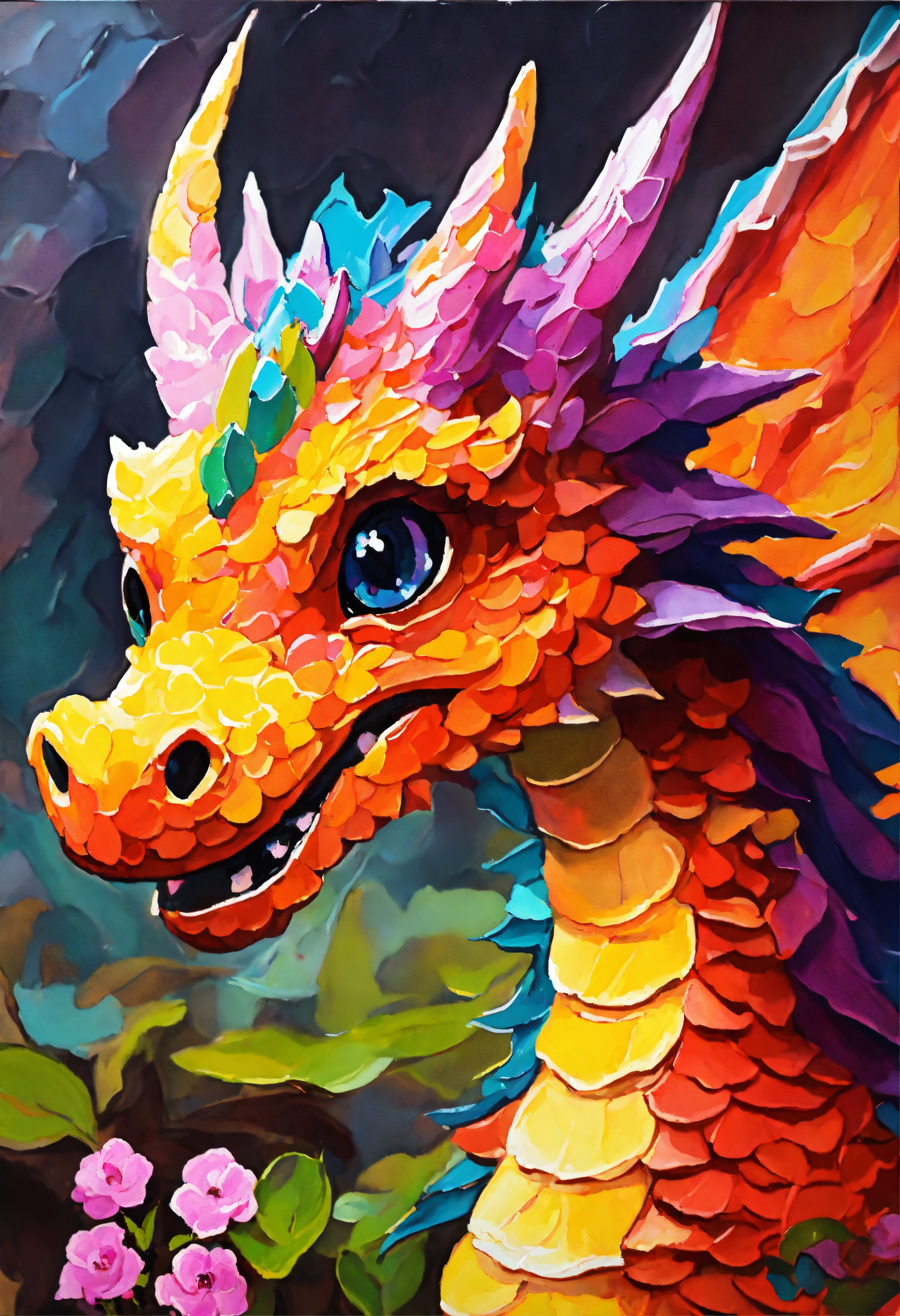 Lexica - Kawaii dragon Oil painting pallet knife