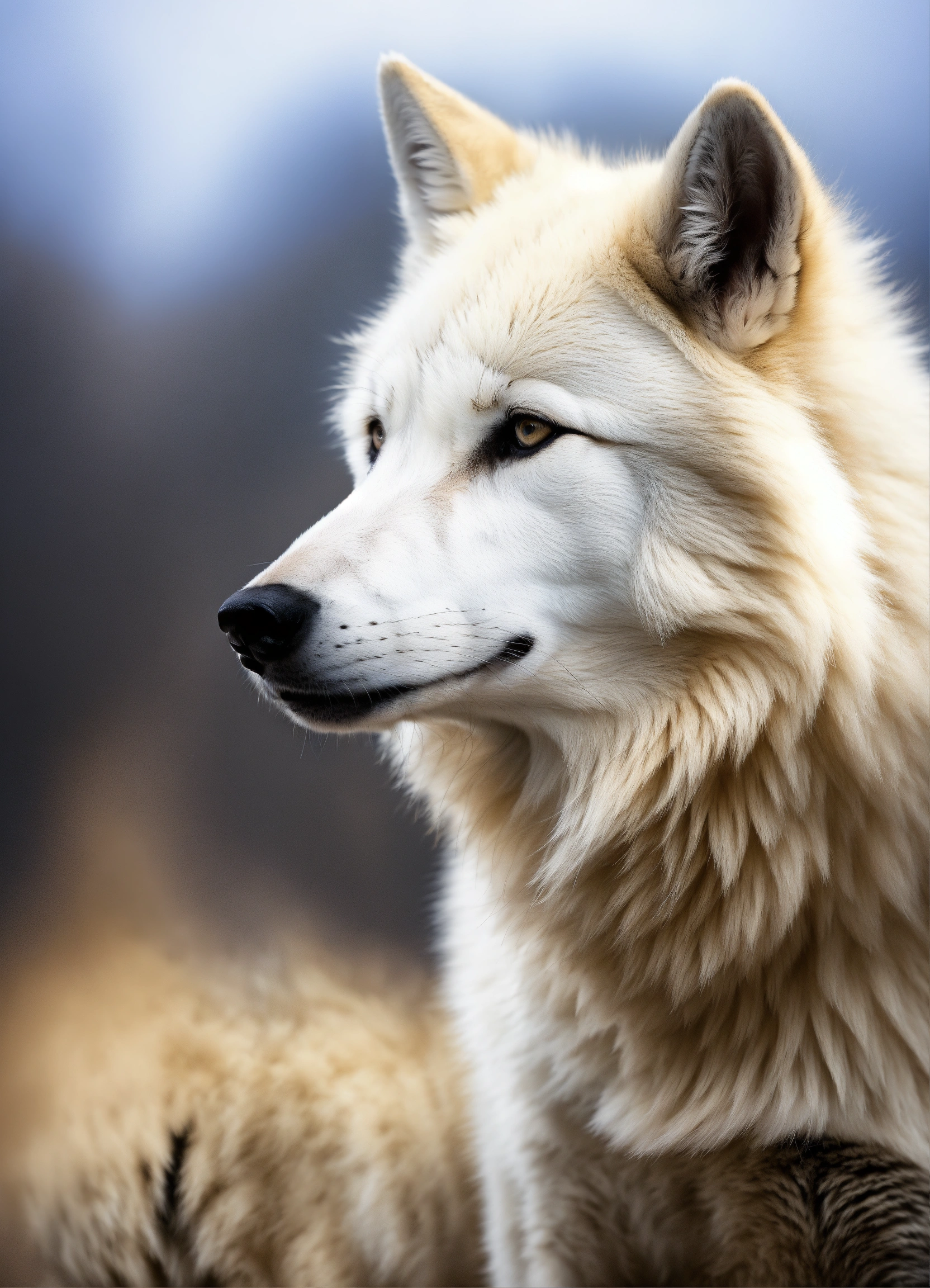 Lexica - A white wolf with a black spot that fades out on all sides ...