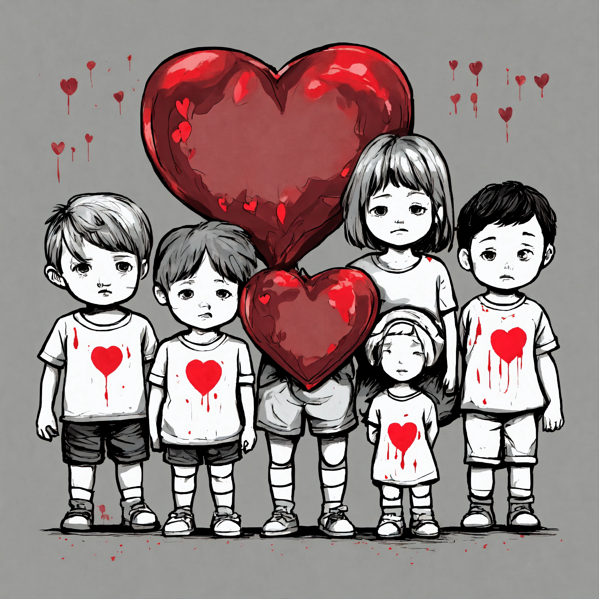 Lexica - Please generate a drawing of a group of sad children and ...