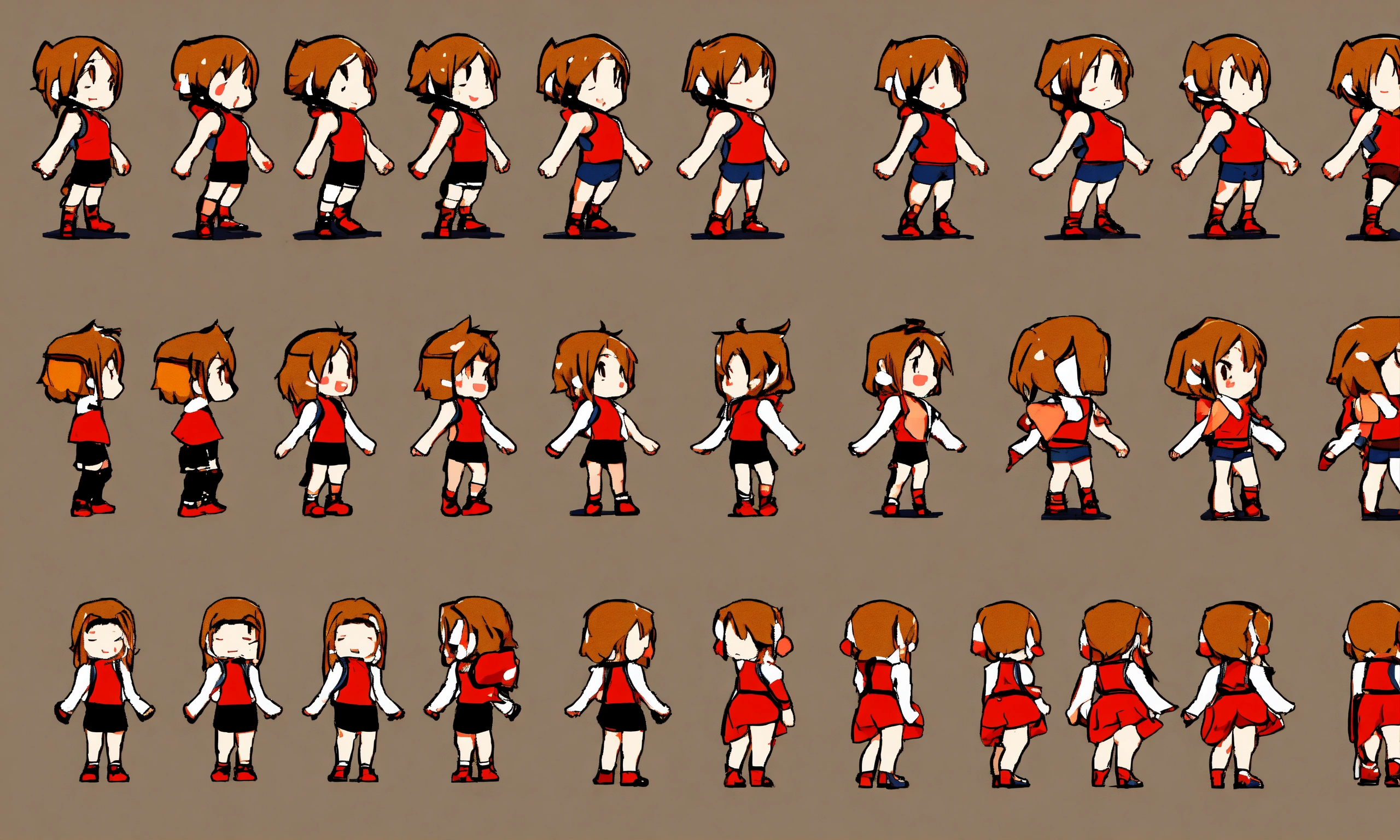 Lexica - Game assets, multiple poses, sprite sheet, girl, short hair ...