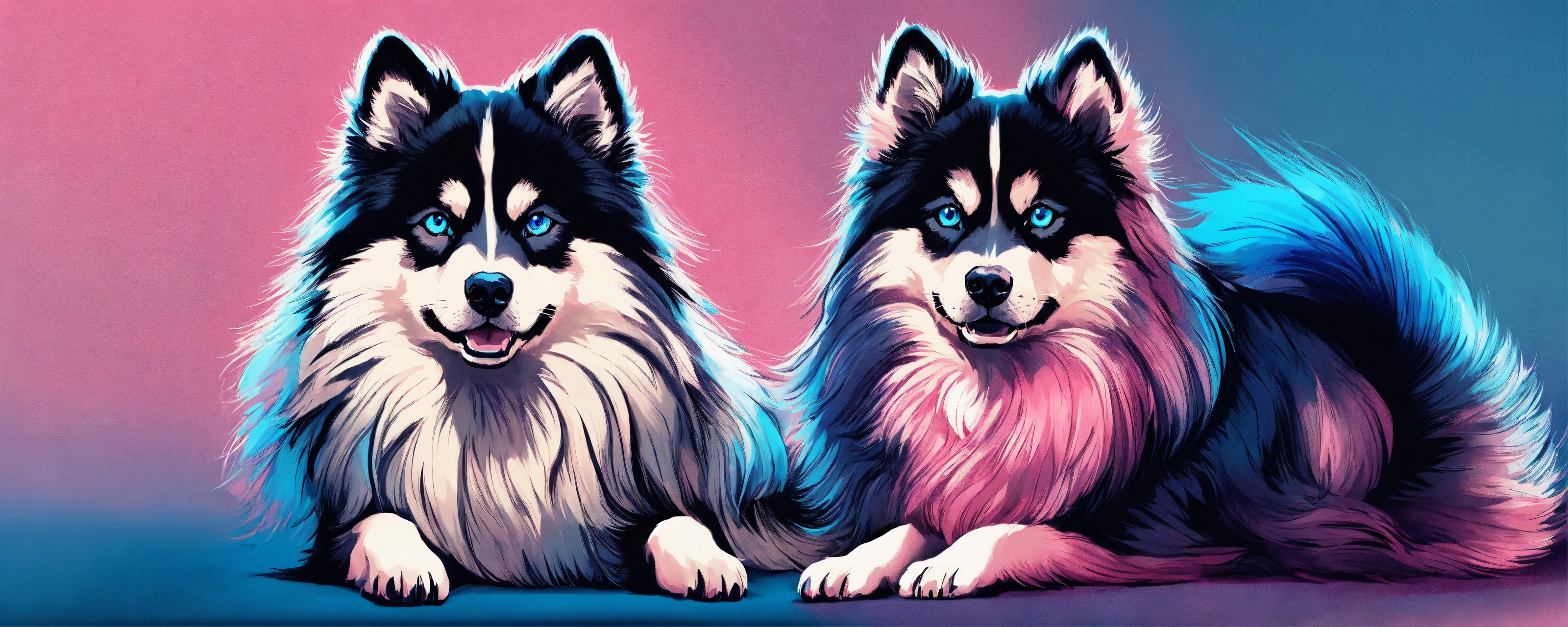 Lexica - A full body image of a pomsky black and white with long hair ...