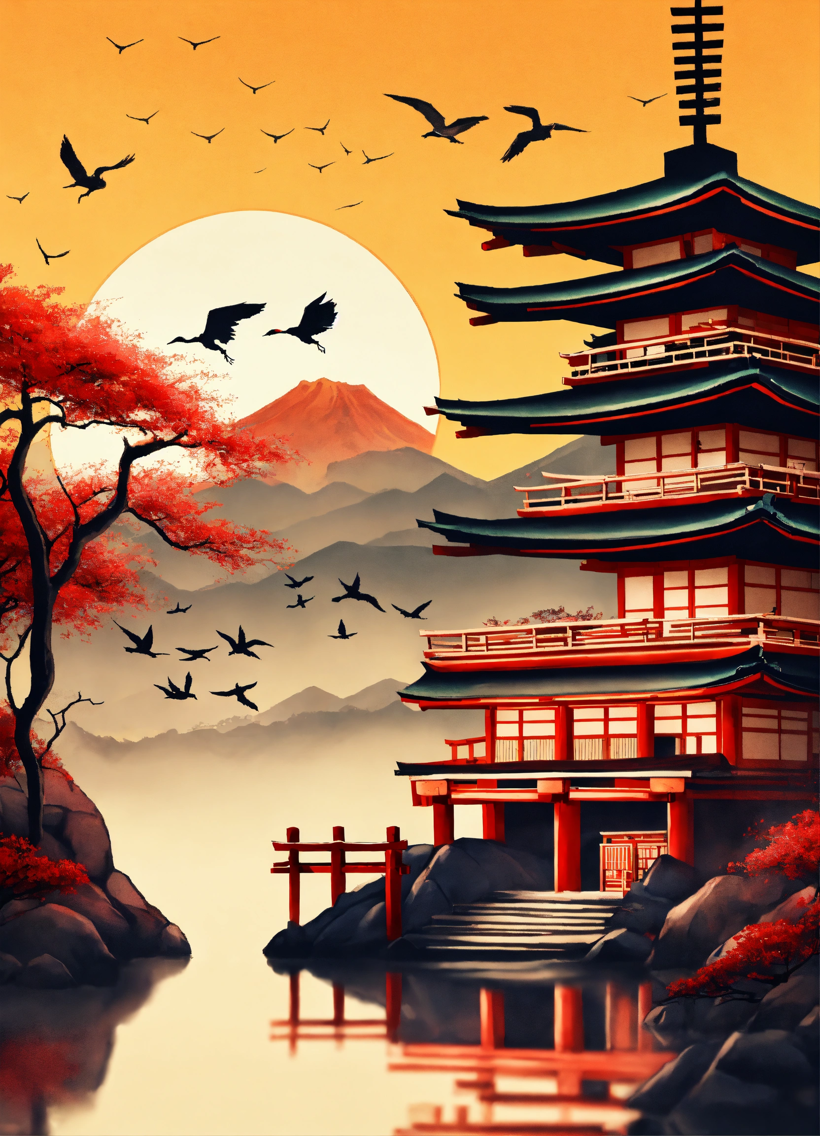 Lexica - Partial tattoo sleeve tattoo, small shinto shrine in forefront ...