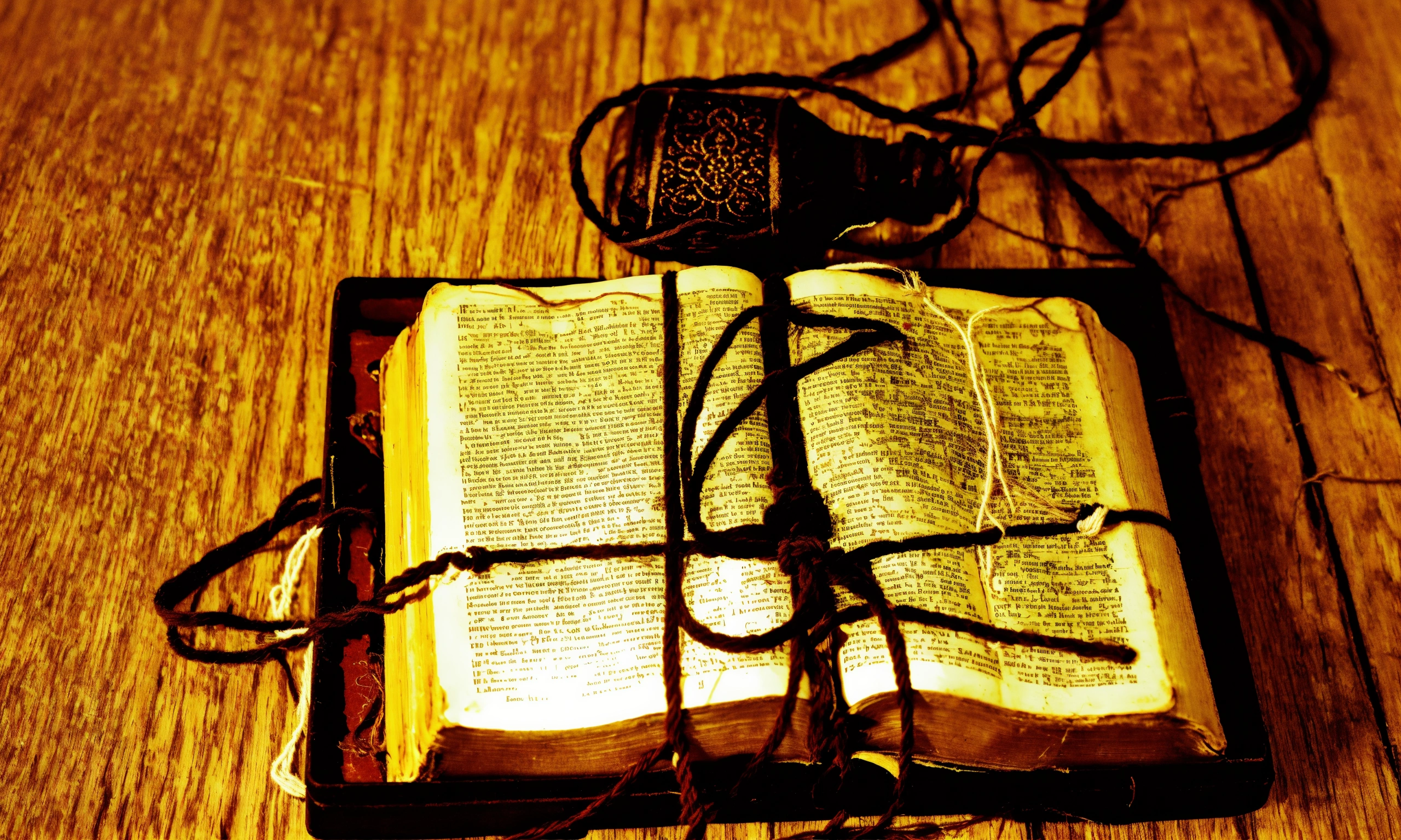 Lexica - Old bible tied with string thrown on the floor