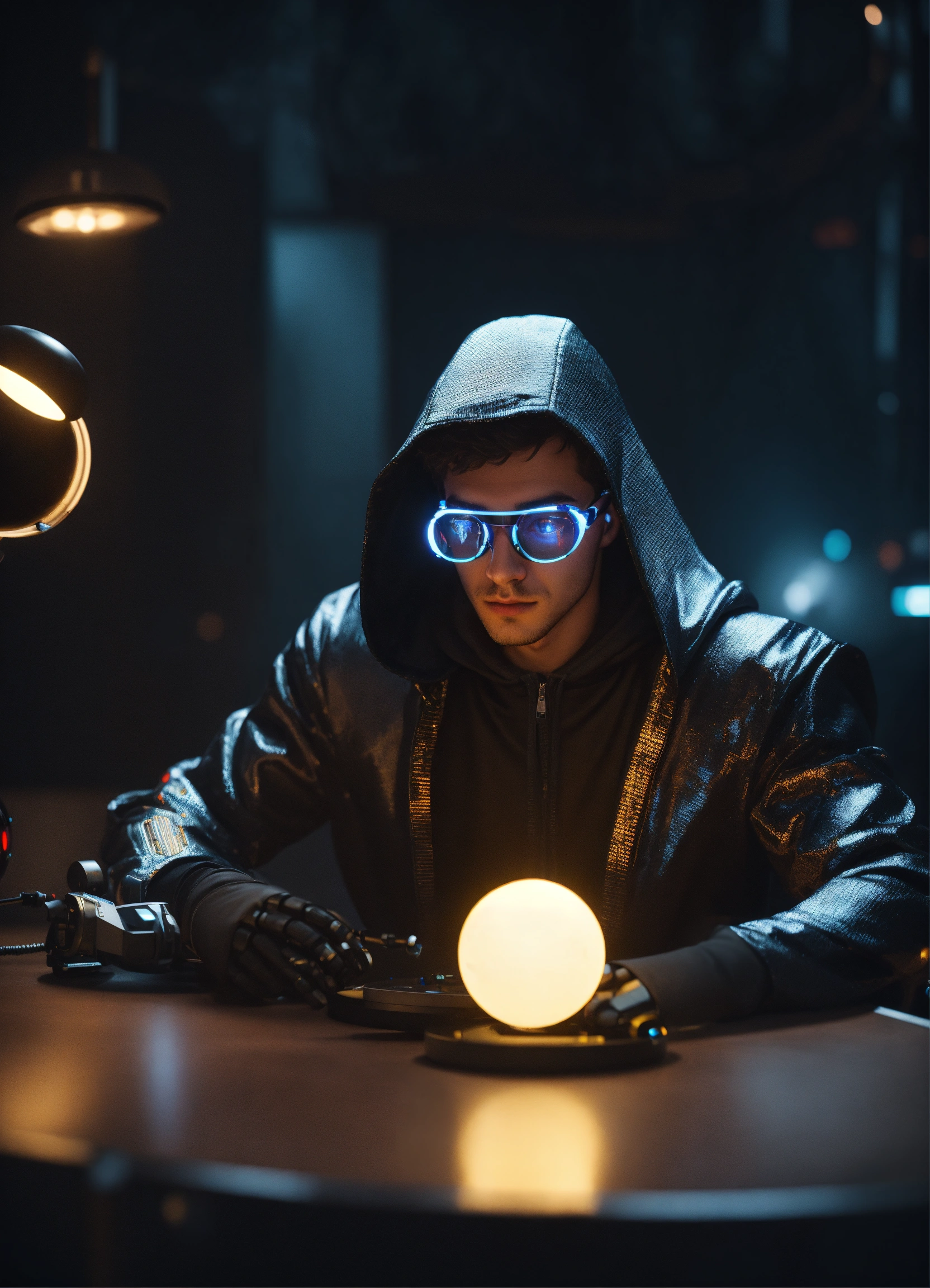 Lexica - Nerdy 25 year old male cyborg hacker wearing futuristic ...