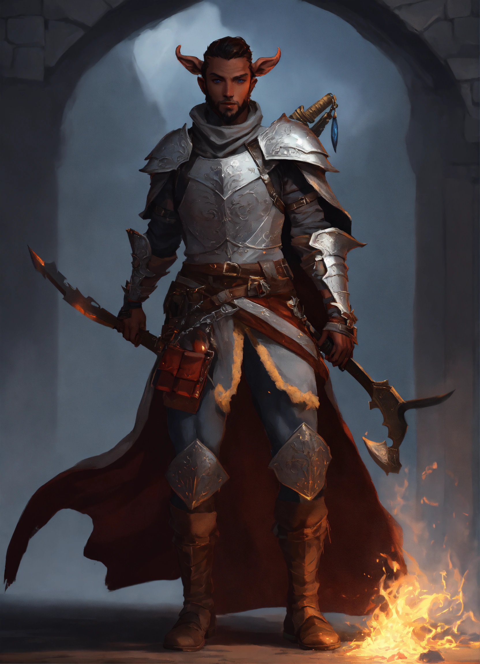 Lexica - Grey Tiefling Fighter. D&D, fantasy, cinematic.